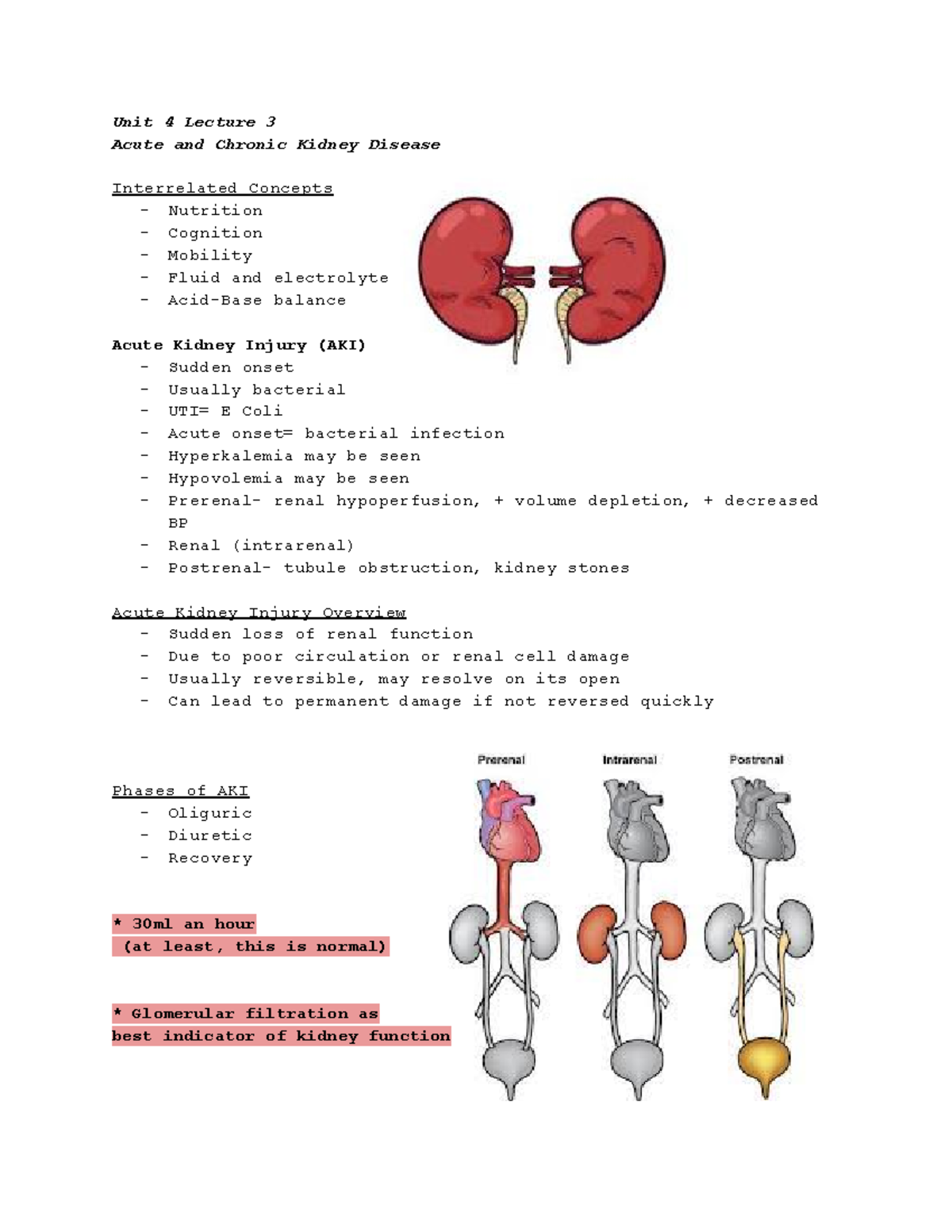 Unit 4 Lecture 3 - Notes - Unit 4 Lecture 3 Acute and Chronic Kidney ...