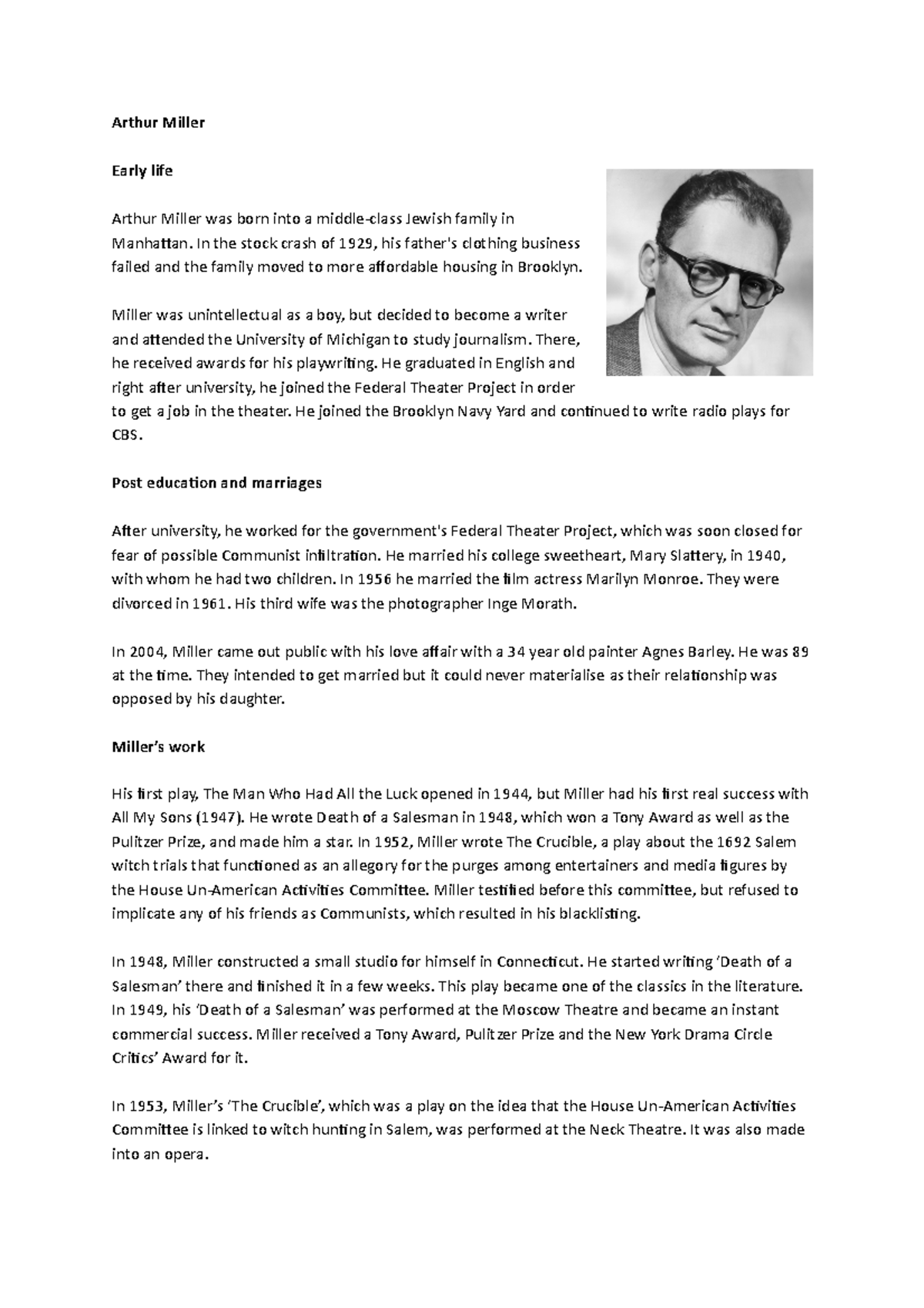 Arthur Miller And Agnes Barley