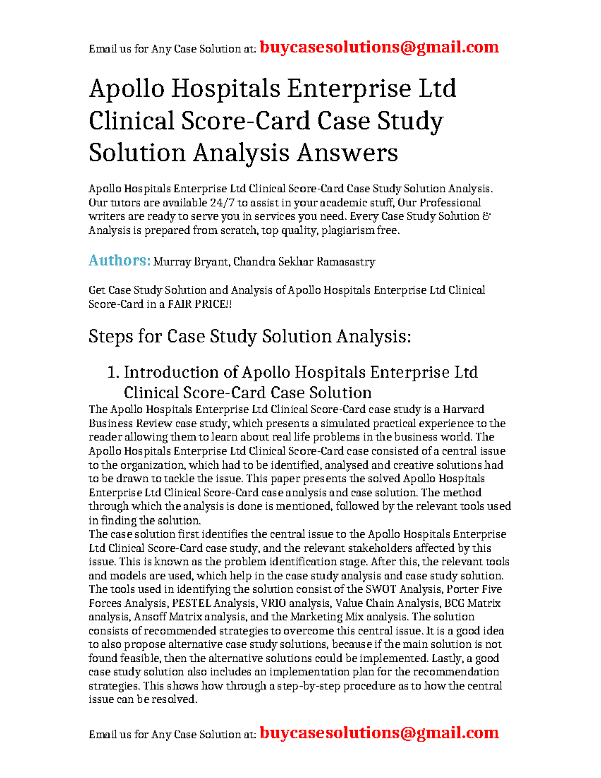 Case Solution Apollo Hospitals Enterprise Ltd Clinical Score-Card ...