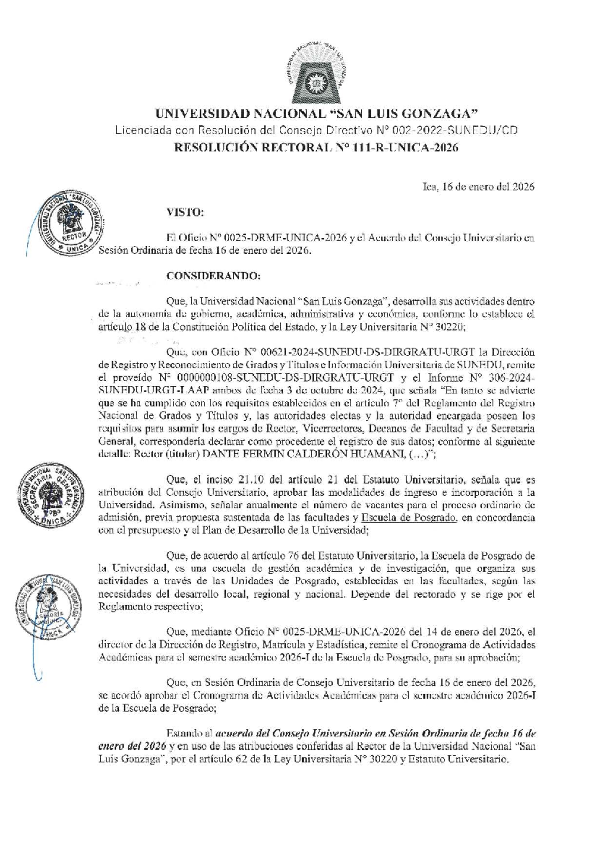 Resolución Rectoral RR-111-2026: Cronograma de Actividades Académicas ...