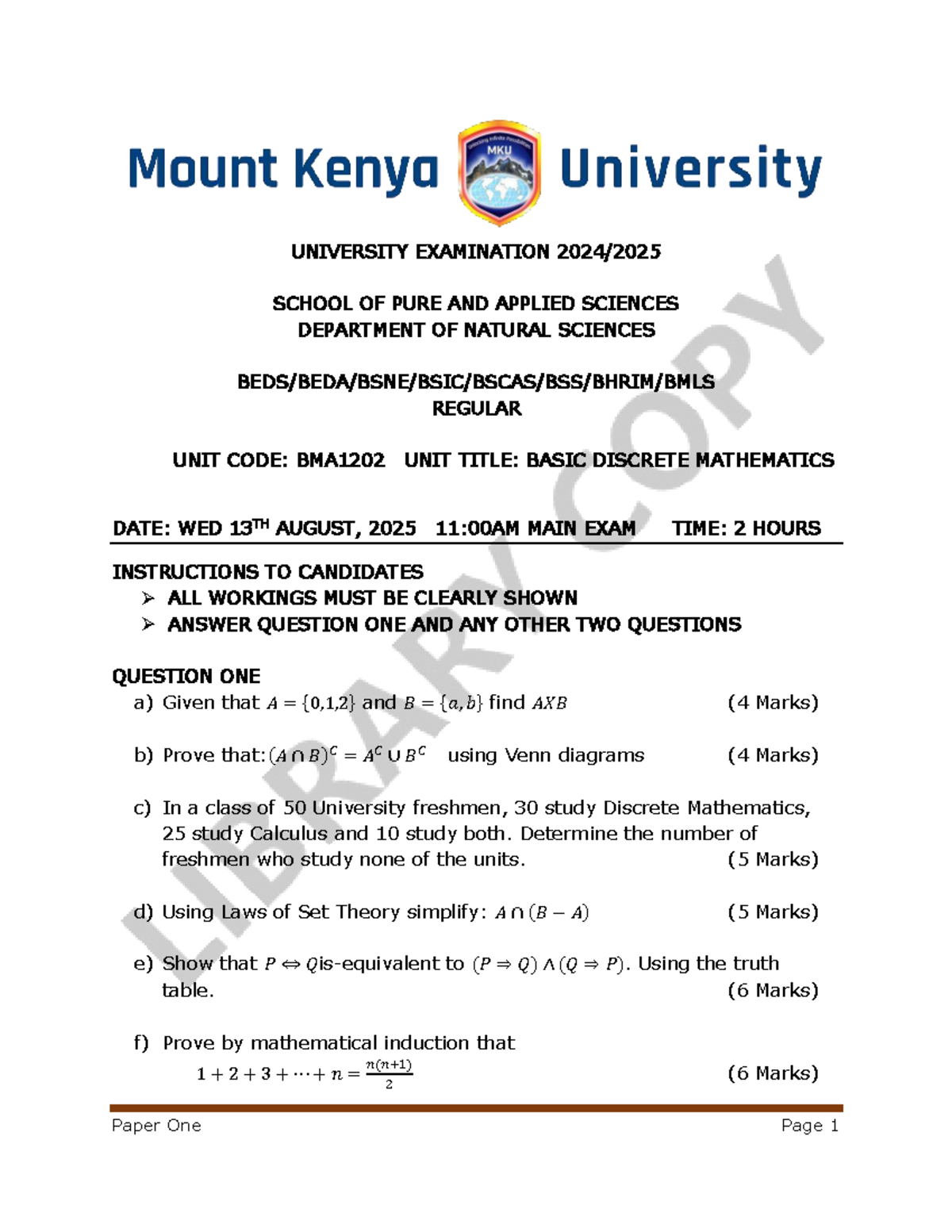 BMA1202 Final Exam: Basic Discrete Mathematics Insights - Studocu
