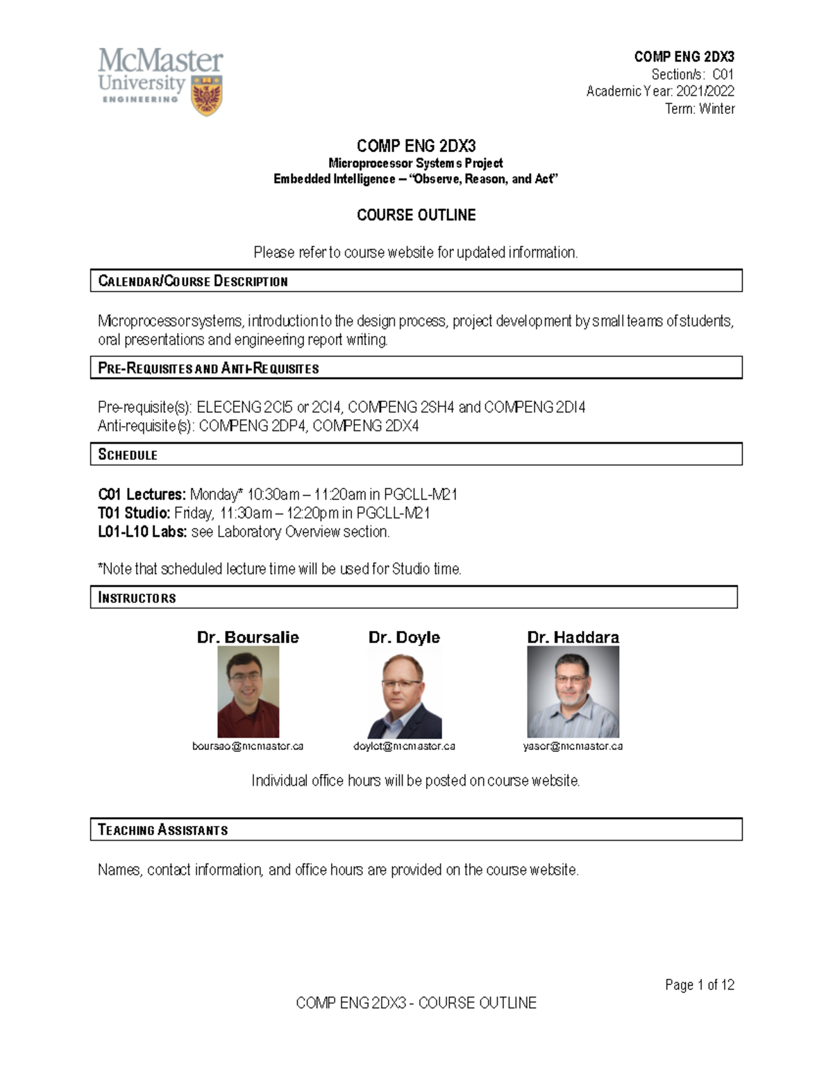 2021-2022 Comp Eng 2DX3 Course Outline Winter Final - Section/s: C Academic Year: 2021/ Term ...