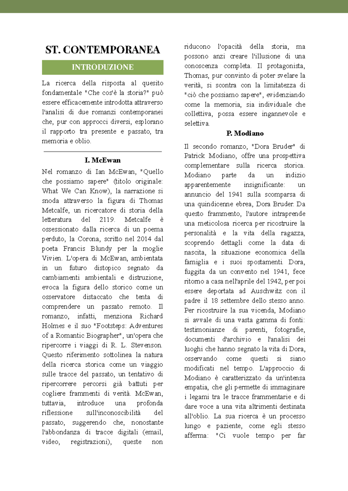 Introduzione al Corso di Storia Contemporanea: Memoria e Oblio - Studocu