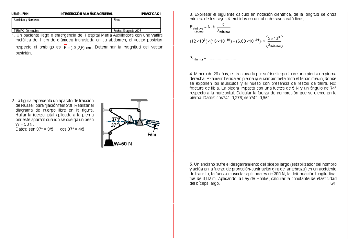 USMP FMH PRÁCTICA CALIFICADA I: Introducción a la Física General I ...