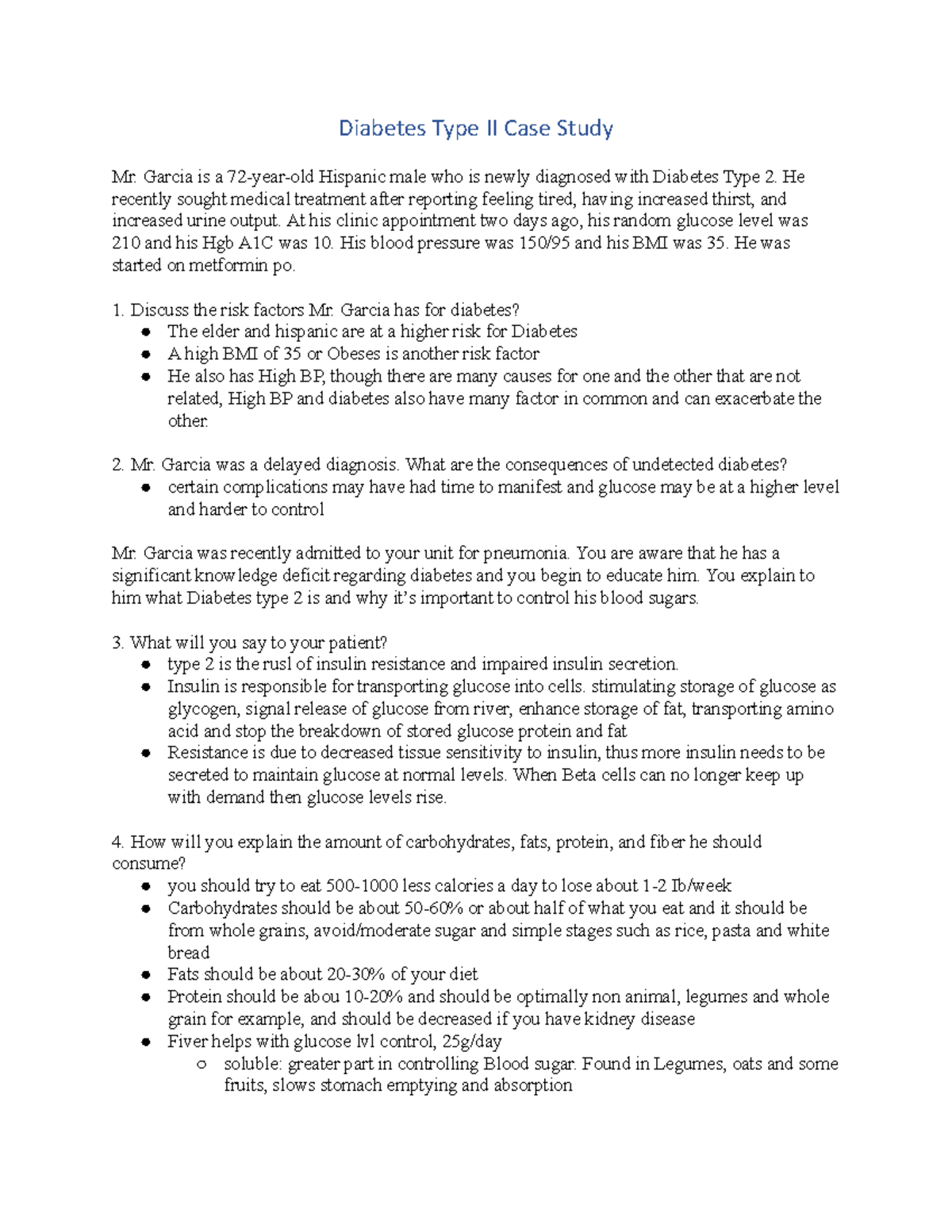 Diabetes Case Study - HWHW HW HW HWHW - Diabetes Type II Case Study Mr ...