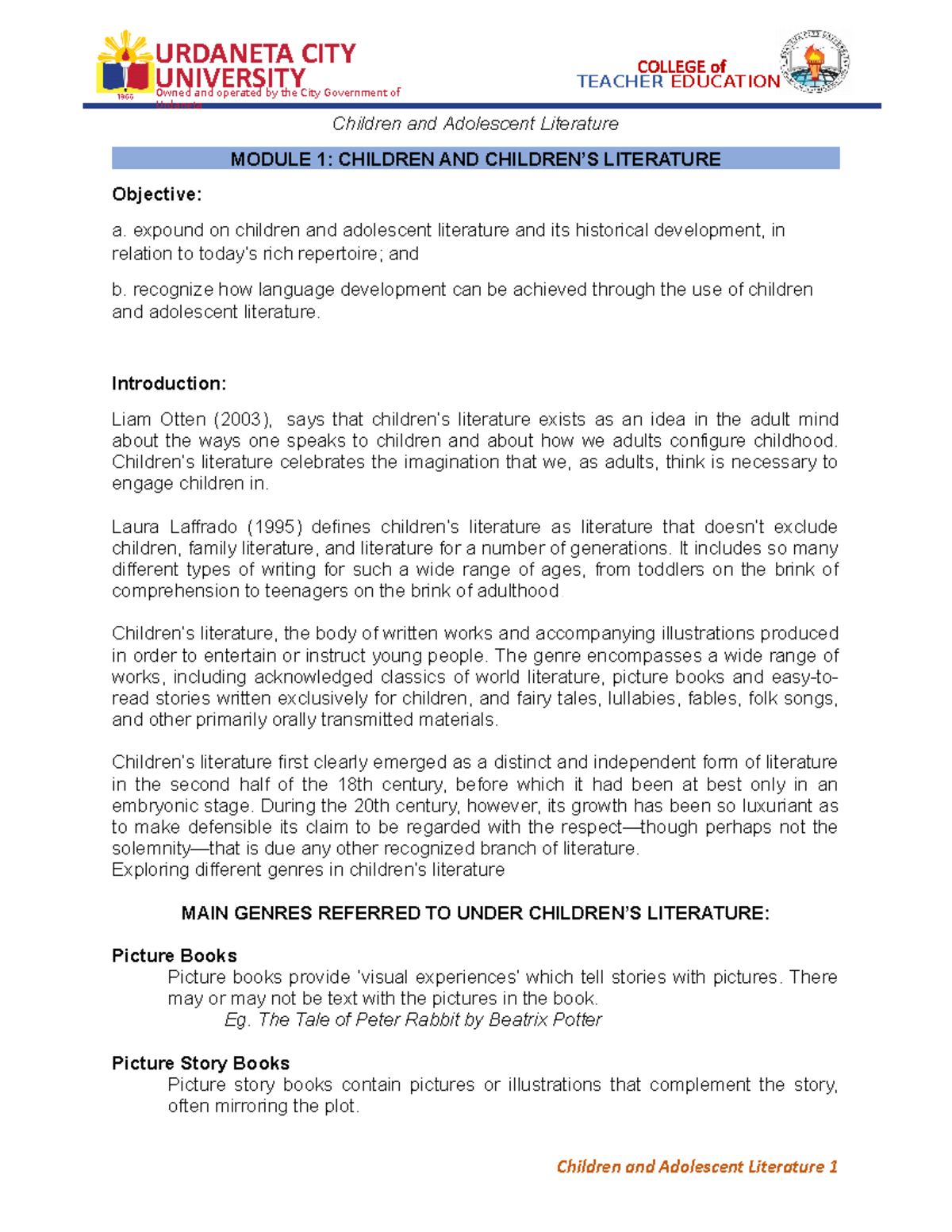 Children and Adolescent Literature - Module 1 Overview and Insights ...