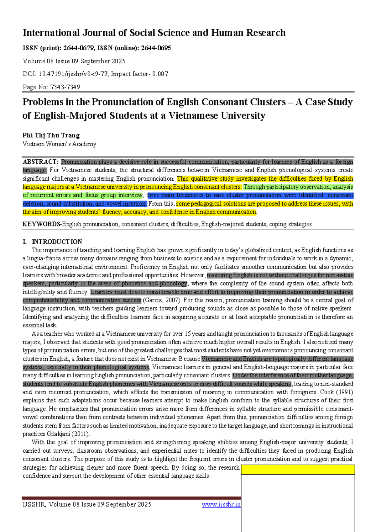Problems in Pronunciation of English Consonant Clusters: A Case Study ...
