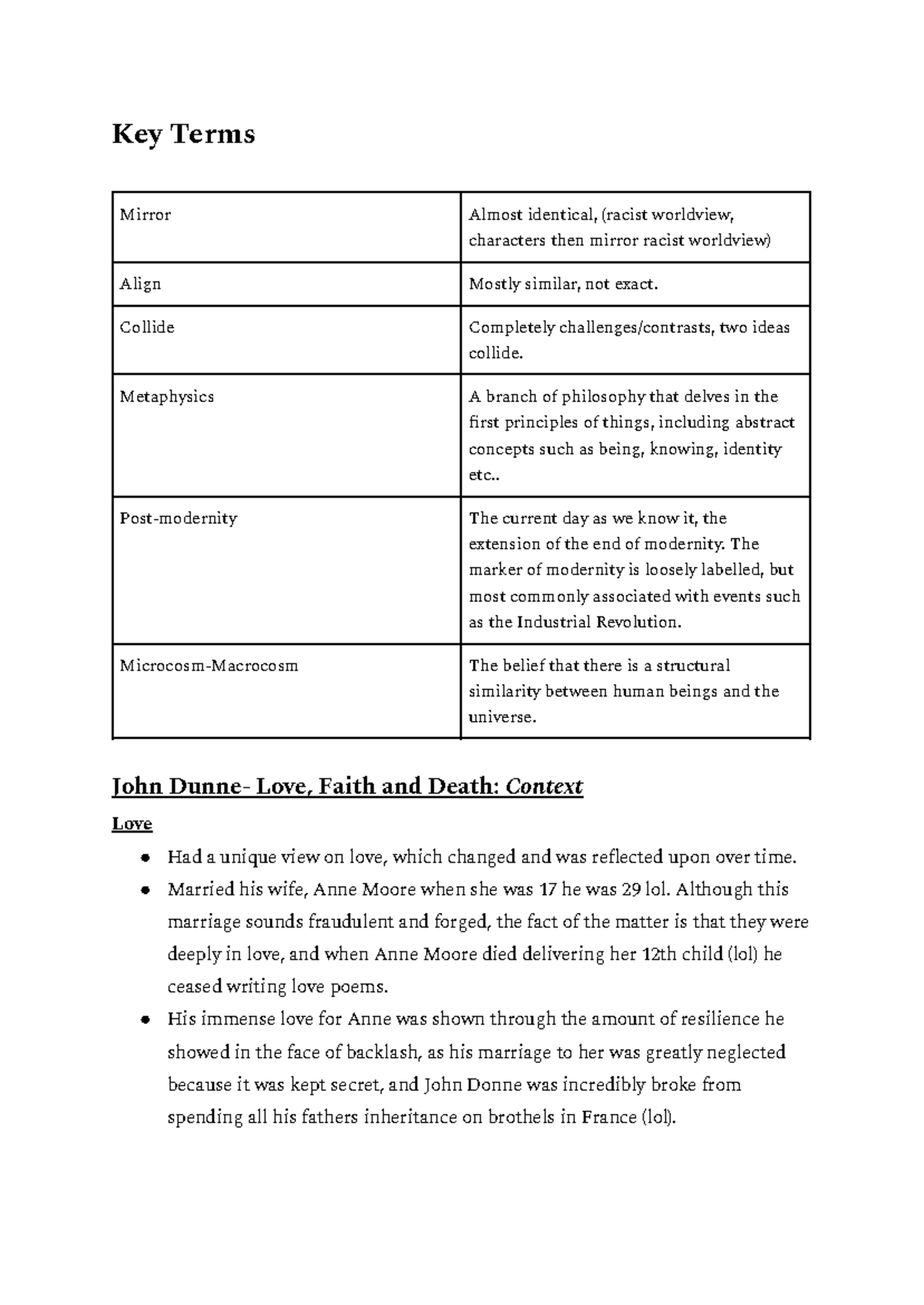 Module A - Textual Conversation: Exploring John Donne's Themes - Studocu