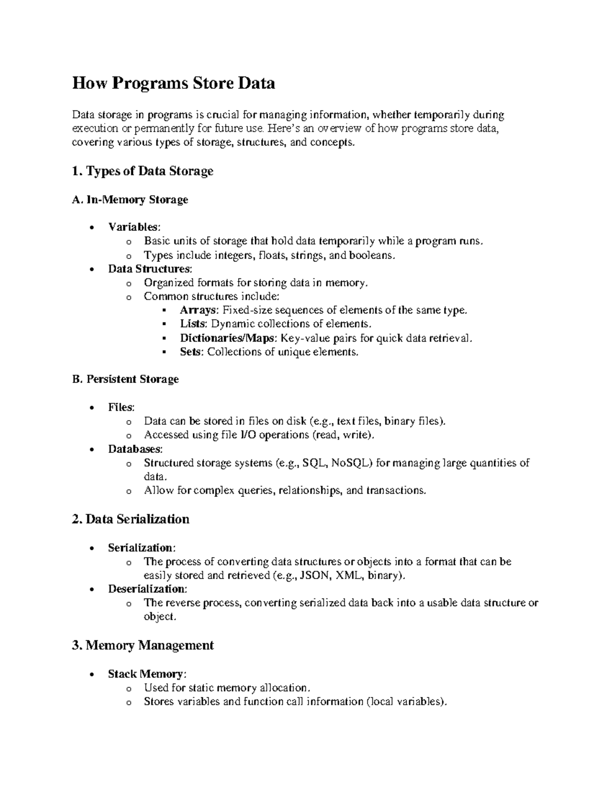 Data Storage in Programs: Types, Structures, and Management Overview ...