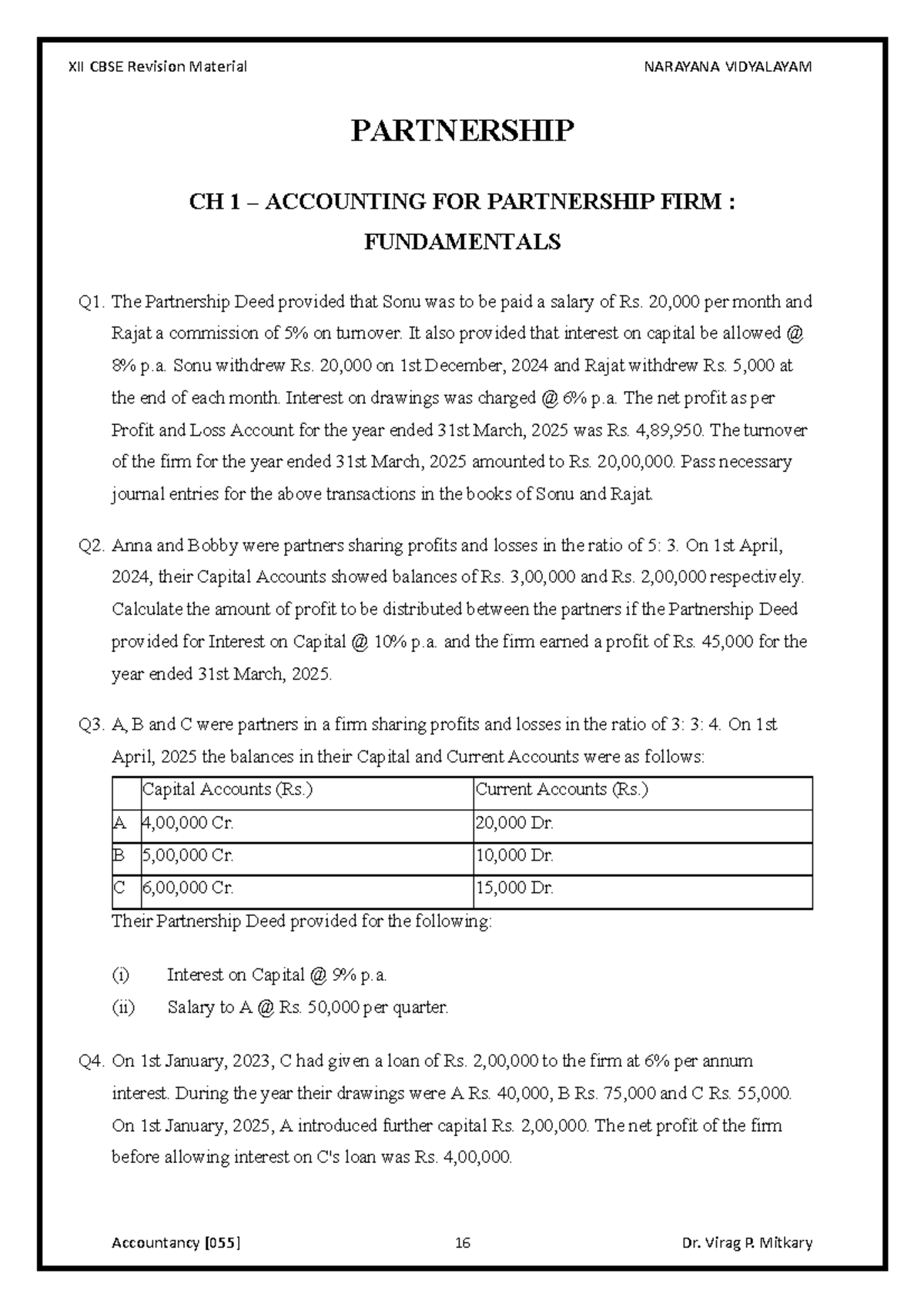 XII CBSE Revision Material: Partnership Accounting Sample Paper - Studocu