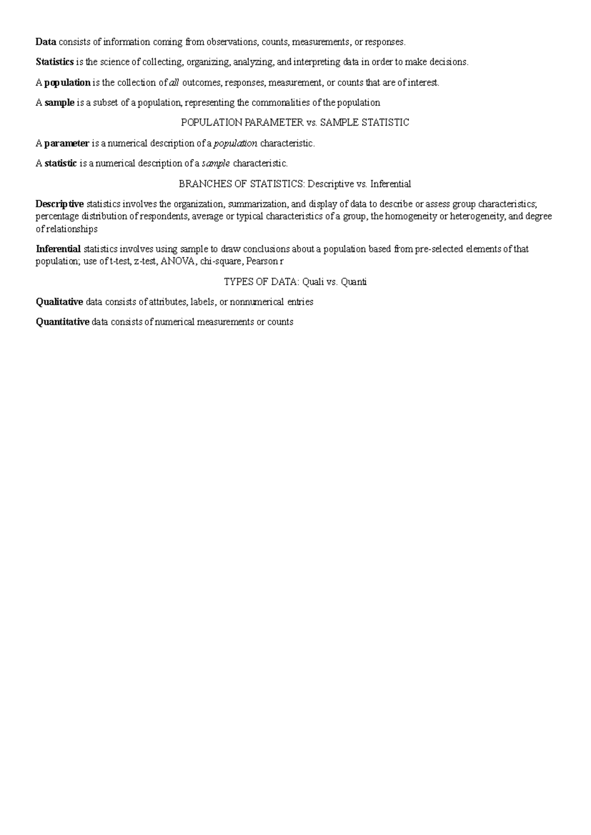 Statistics Terminologies: Key Concepts & Definitions for Understanding - Studocu