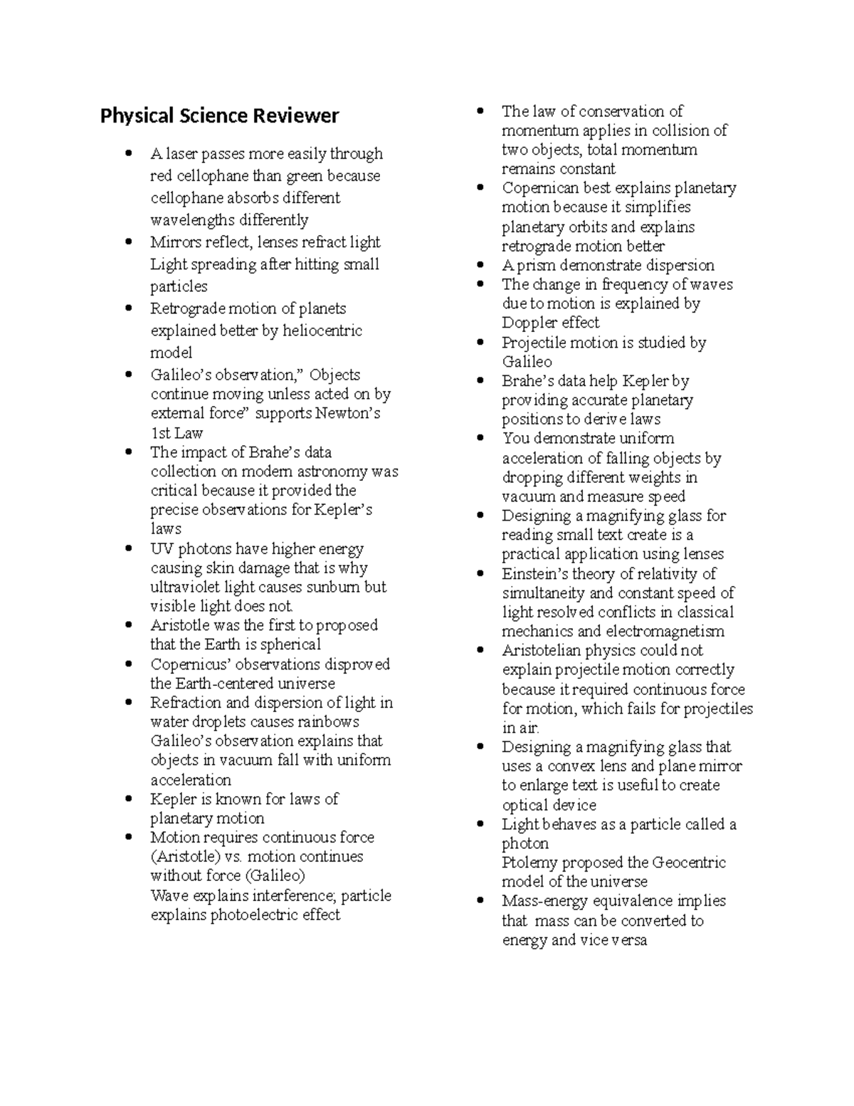 Physical Science Reviewer: Key Concepts and Theories Explained - Studocu