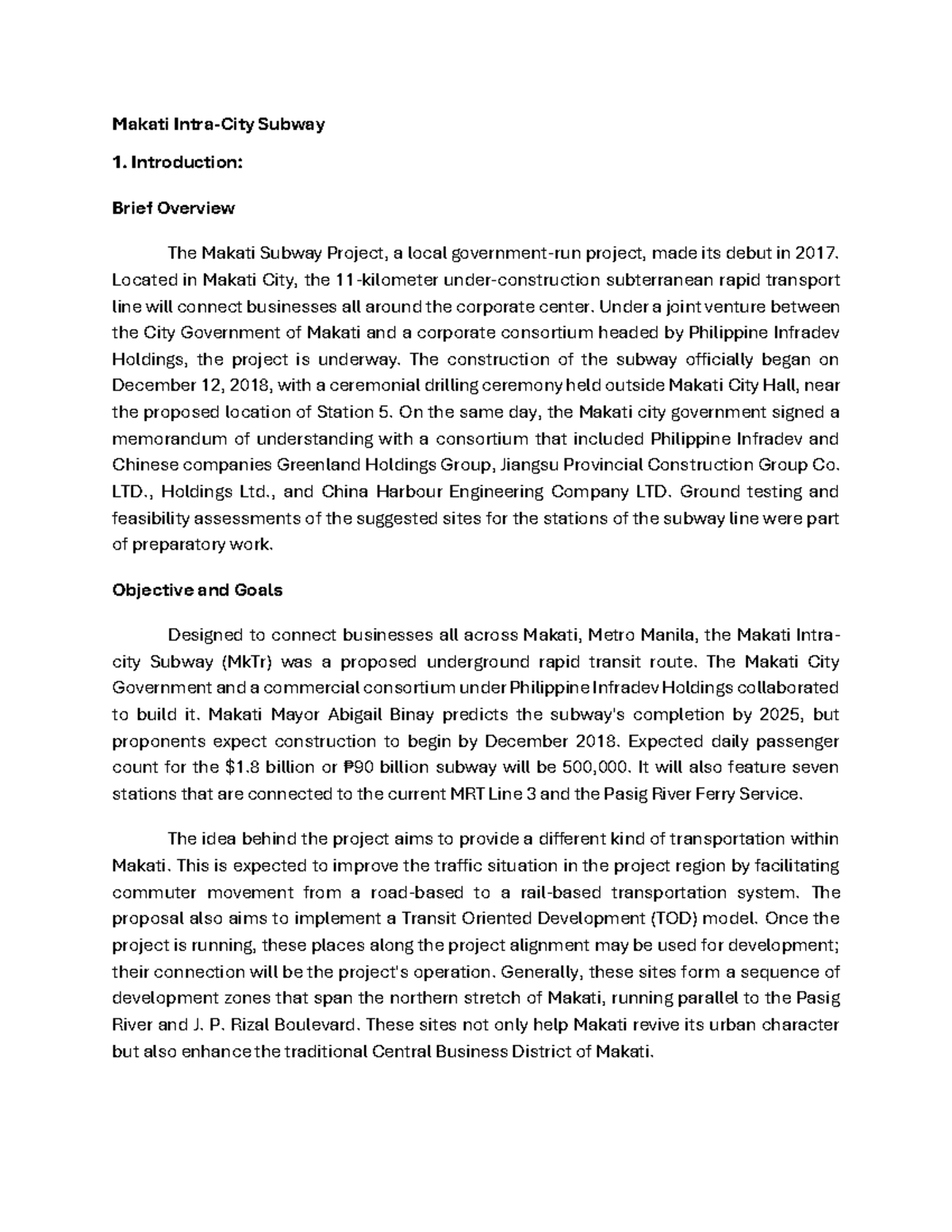 Makati Intra-City Subway Project - Notes on Development and Challenges ...
