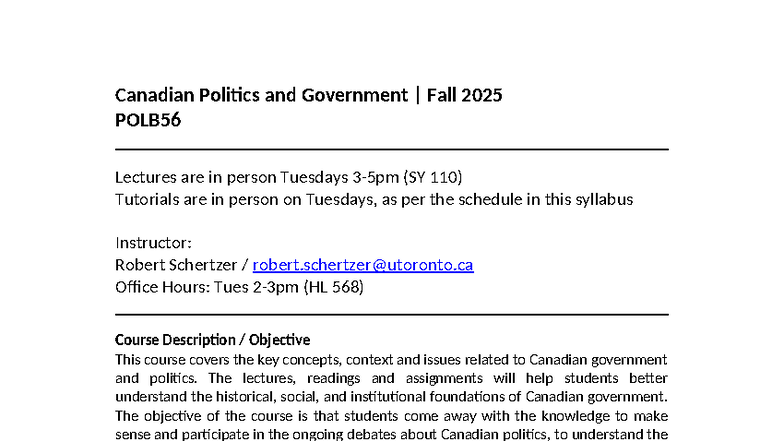 POLB56 Canadian Politics & Government Fall 2025 Lecture Notes - Studocu