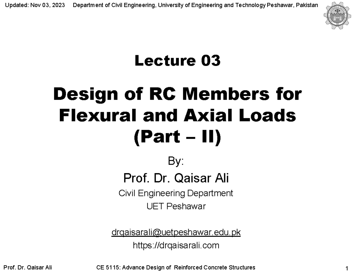 [B&W Version] Lecture 03 Part II Design of RC Members for Axial and Flexural Loads - Prof. Dr ...