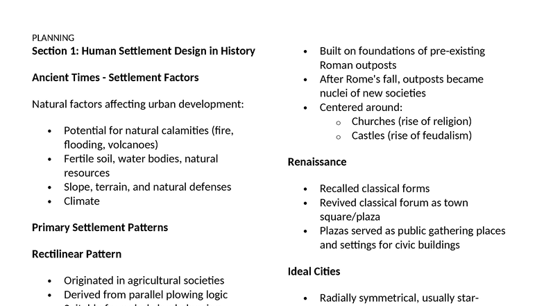 PLANNING 3: Historical and Theoretical Perspectives on Human Settlement ...