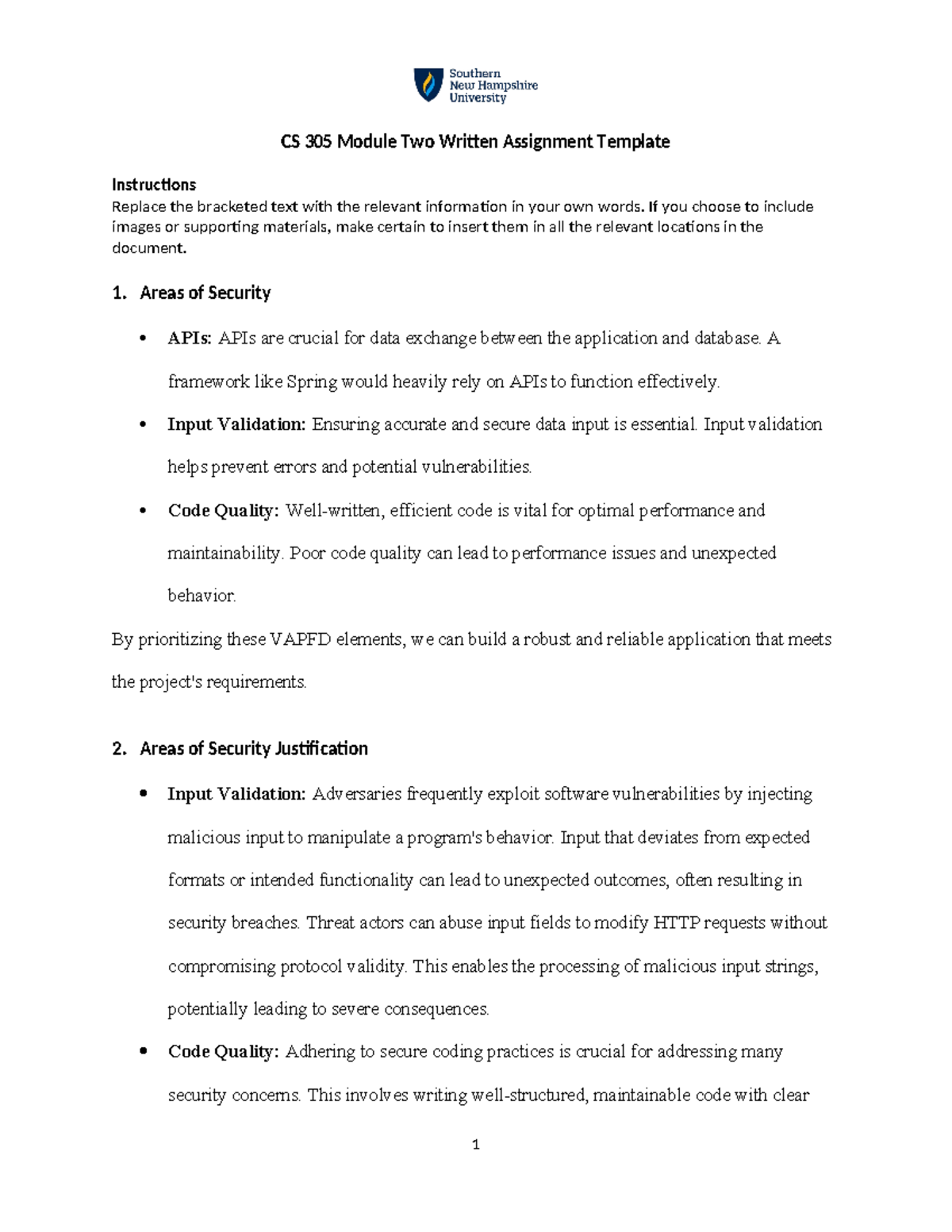 CS 305 Module Two Written Assignment: Security Aspects and Justifications - Studocu