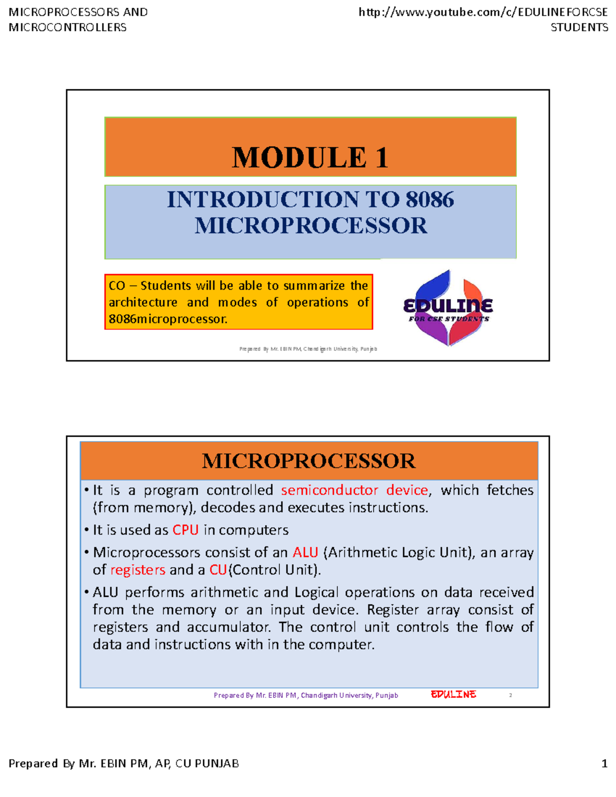 Mpmc-mod1 - good - MICROCONTROLLERS STUDENTS MODULE 1 INTRODUCTION TO 8086 MICROPROCESSOR ...