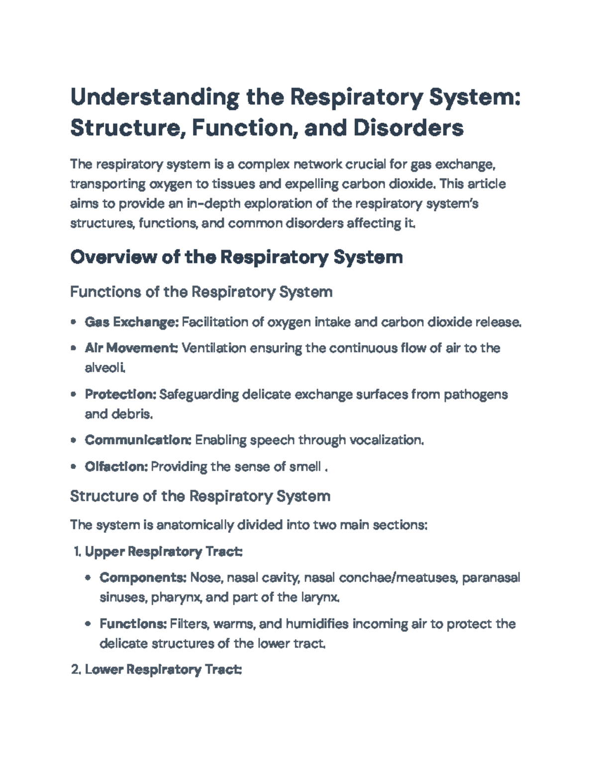 Understanding the Respiratory System: Structure, Functions & Disorders - This article aims to ...