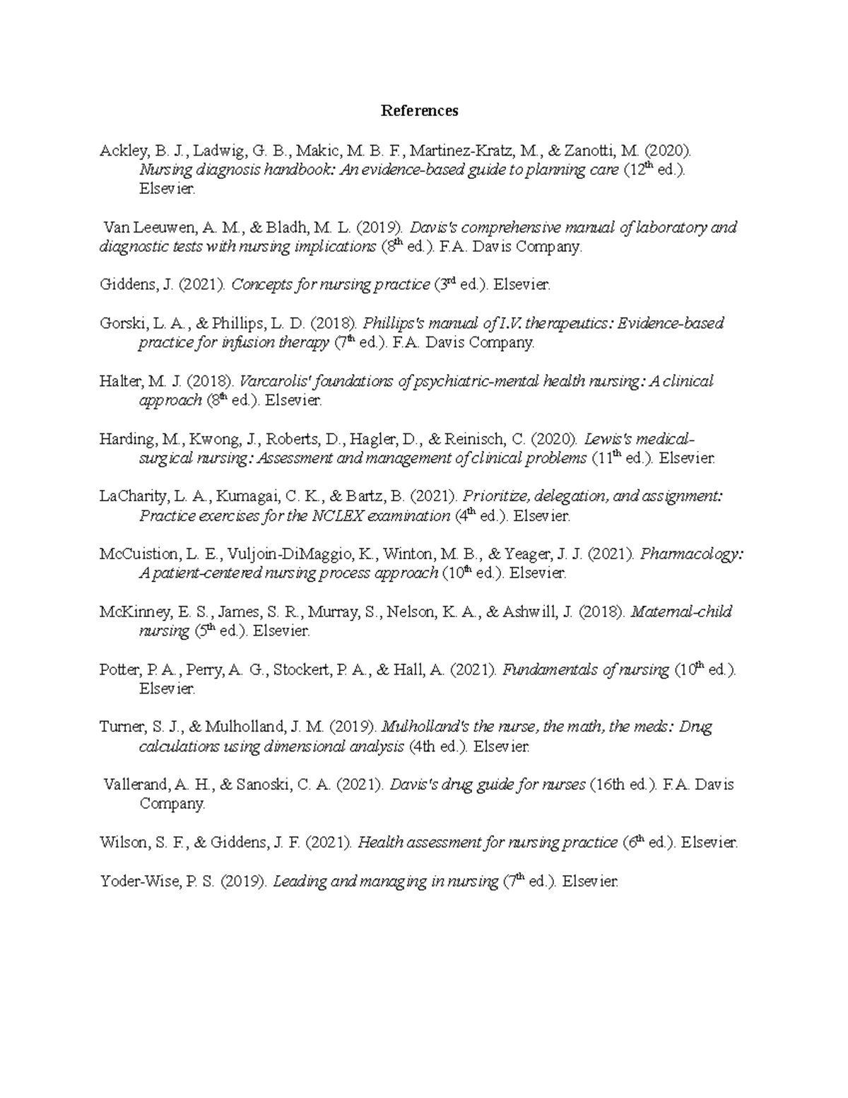 APA Assignment for citations - References Ackley, B. J., Ladwig, G. B ...