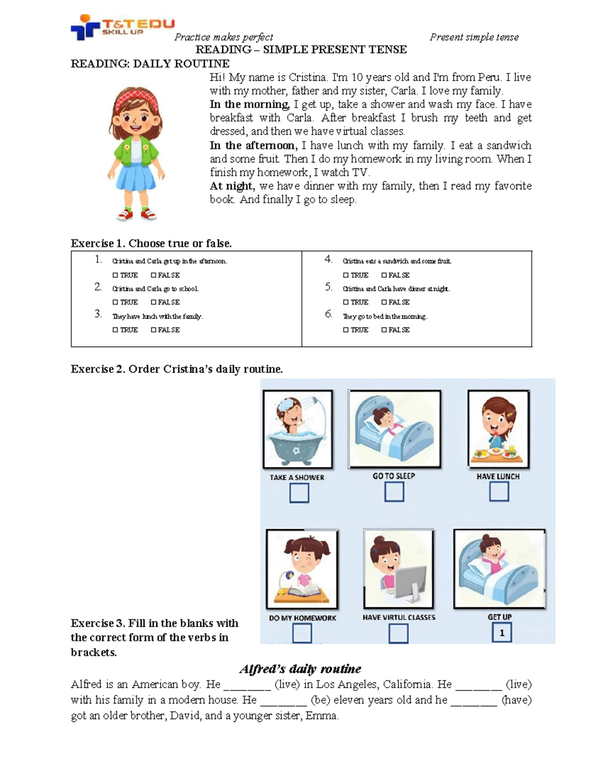 1.2026 Reading: Present Simple Tense Daily Routine Exercises - Studocu