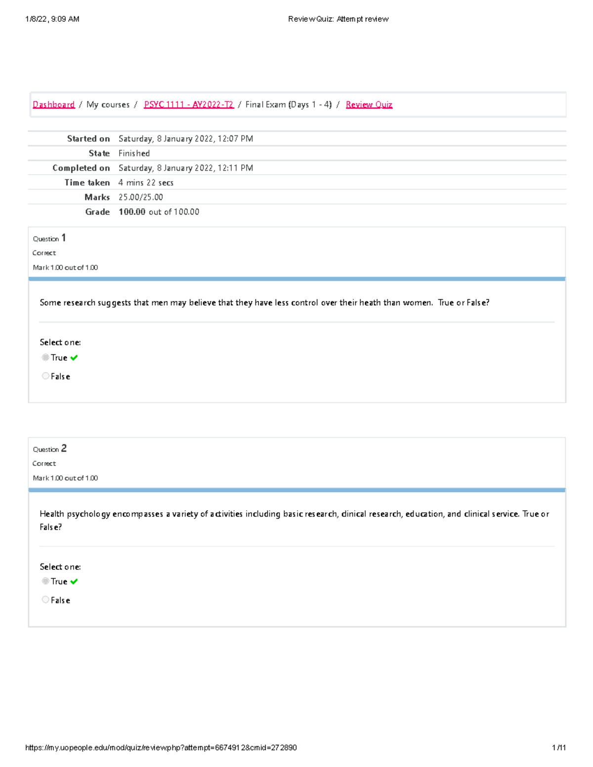 PSYC 1111 Final Review Quiz: 100% Score Breakdown and Answers - Studocu
