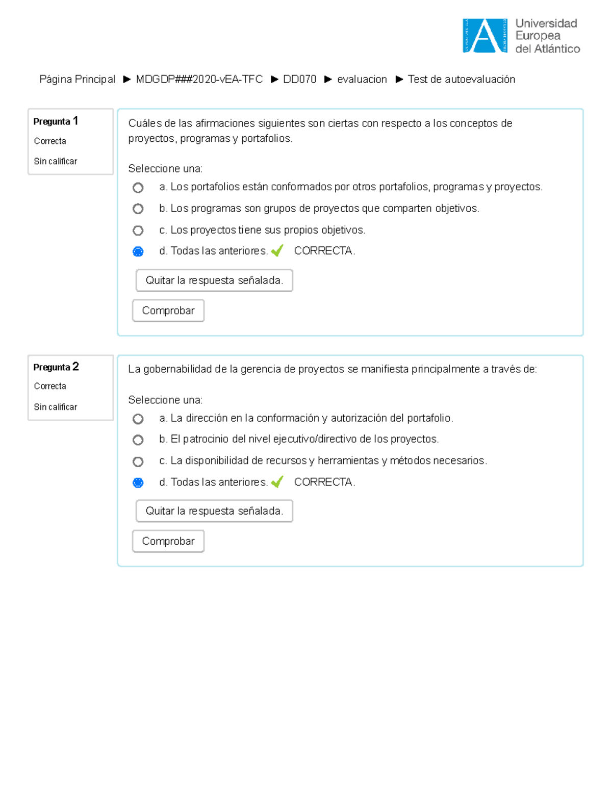 Dd070 Test De Evaluación Preguntas Y Respuestas Sobre Proyectos Studocu