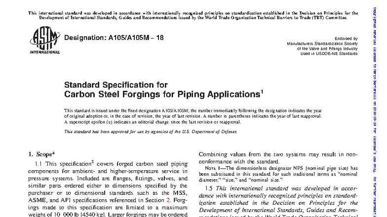 ASTM A105/A105M-2018 Standard Specification for Carbon Steel Forgings ...