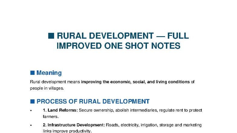 RURAL DEVELOPMENT NOTES: Comprehensive Overview and Key Insights - Studocu