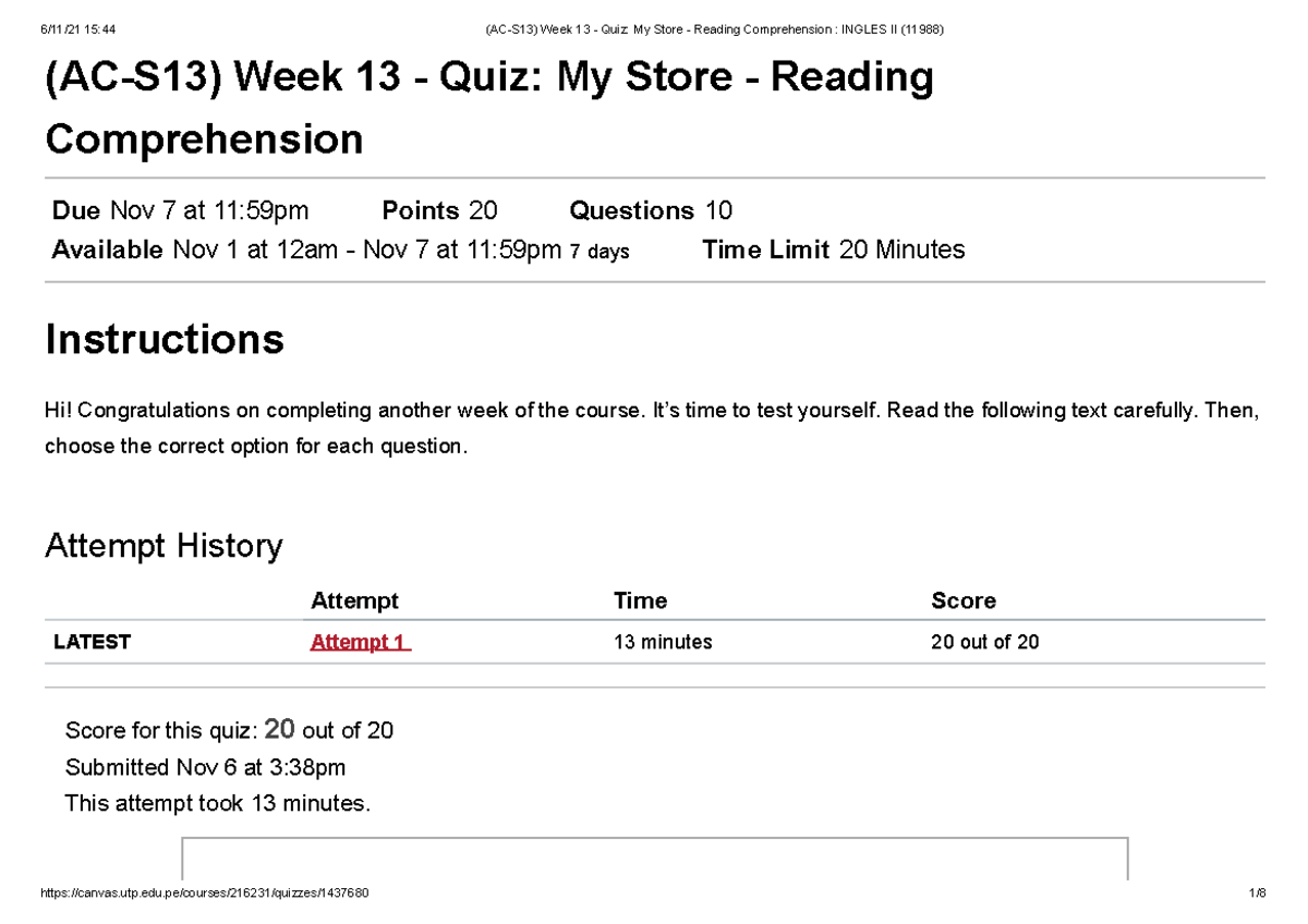 (AC-S13) Week 13 - Quiz My Store - Reading Comprehension Ingles II ...