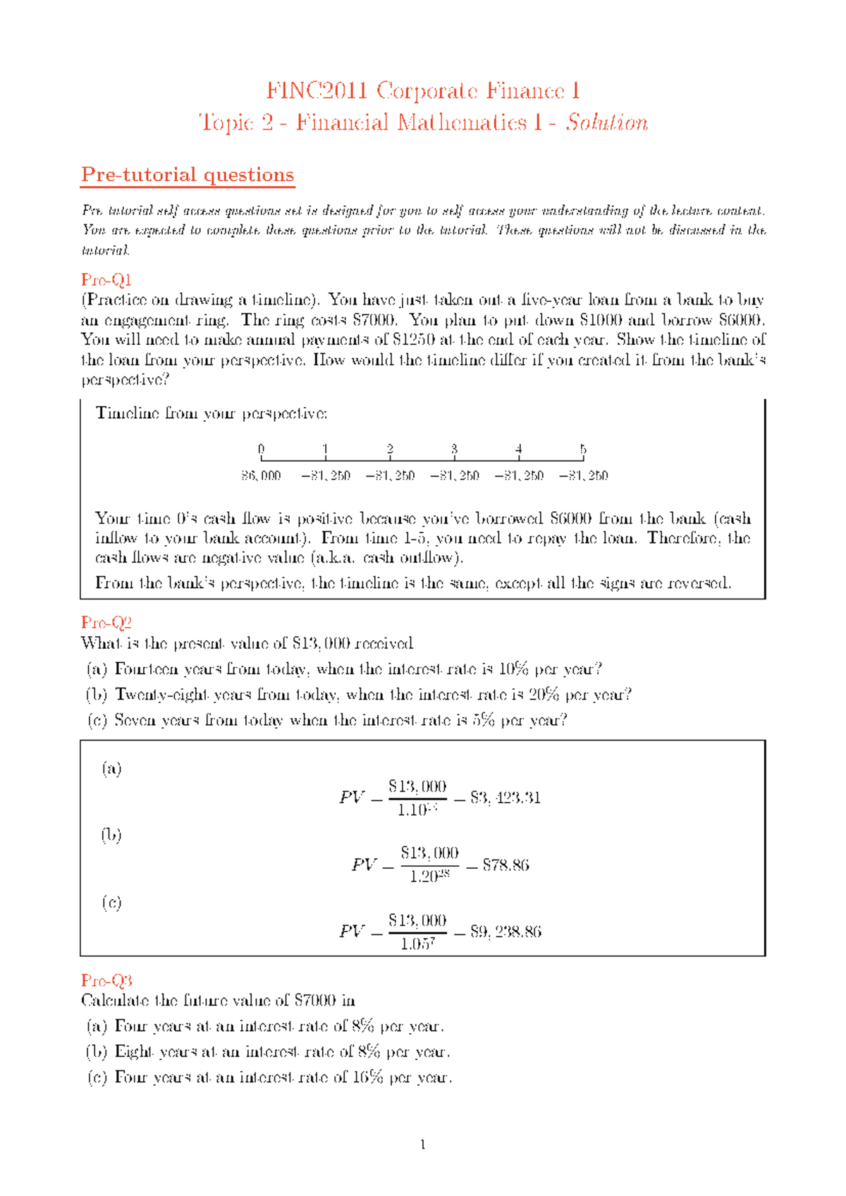FINC2011 Tutorial Solutions: Topic 2 Financial Mathematics I - Studocu