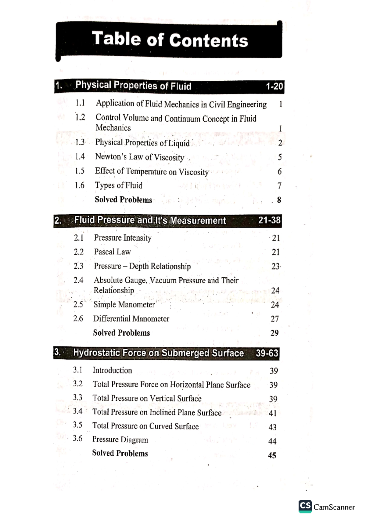 Fluid Mechanics Guide - Table of Contents 1. Physical Properties of ...