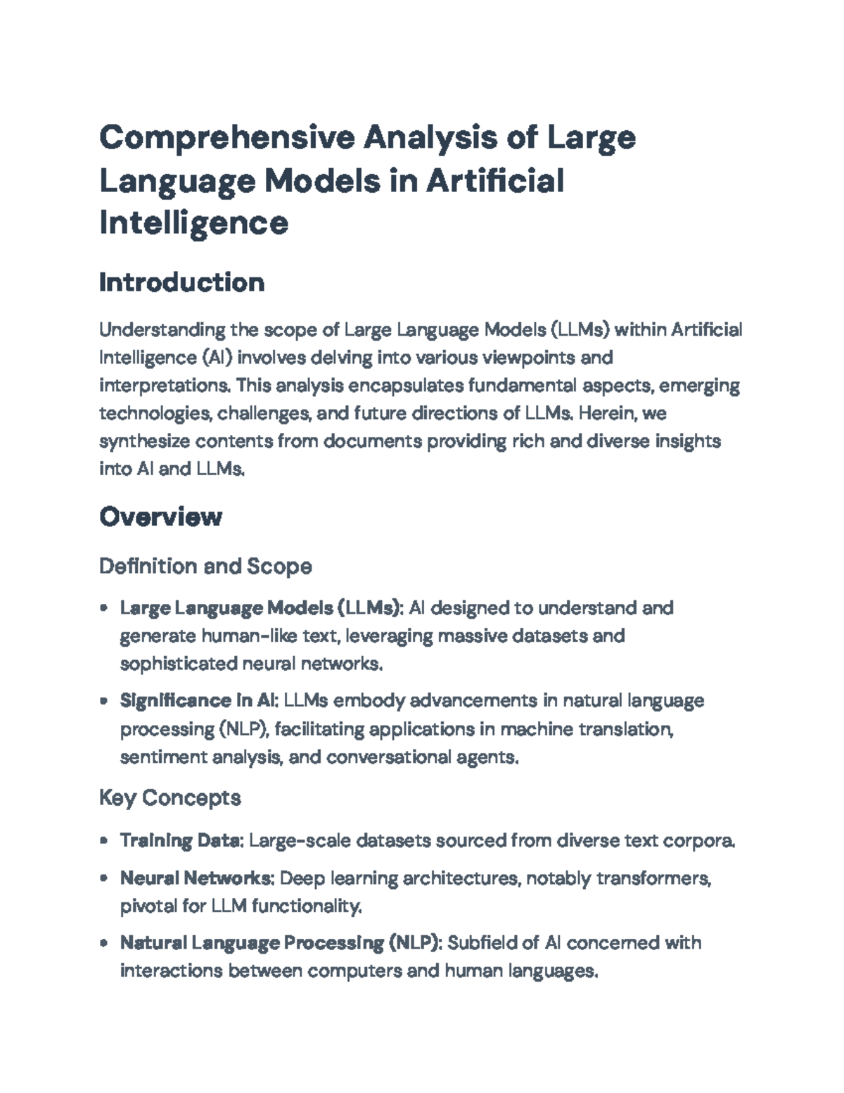 Comprehensive Analysis of LLMs in AI - Course Code - Studocu