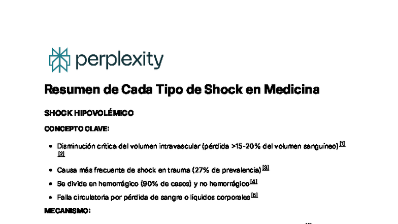 Resumen de Tipos de Shock en Medicina: Claves y Tratamientos - Studocu