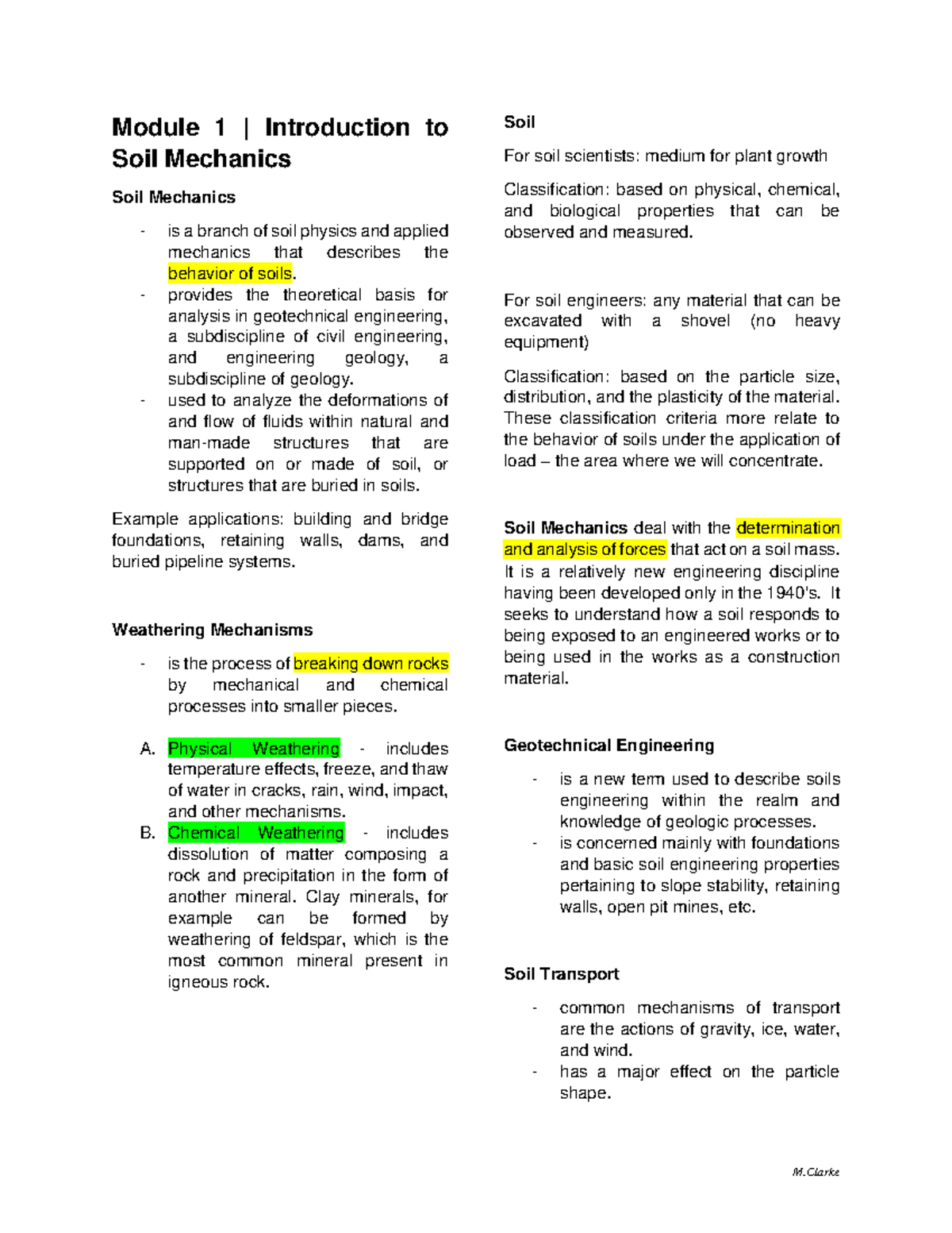 Geotechnical Engineering 1 - Module 1 | Introduction to Soil Mechanics Soil Mechanics is a ...