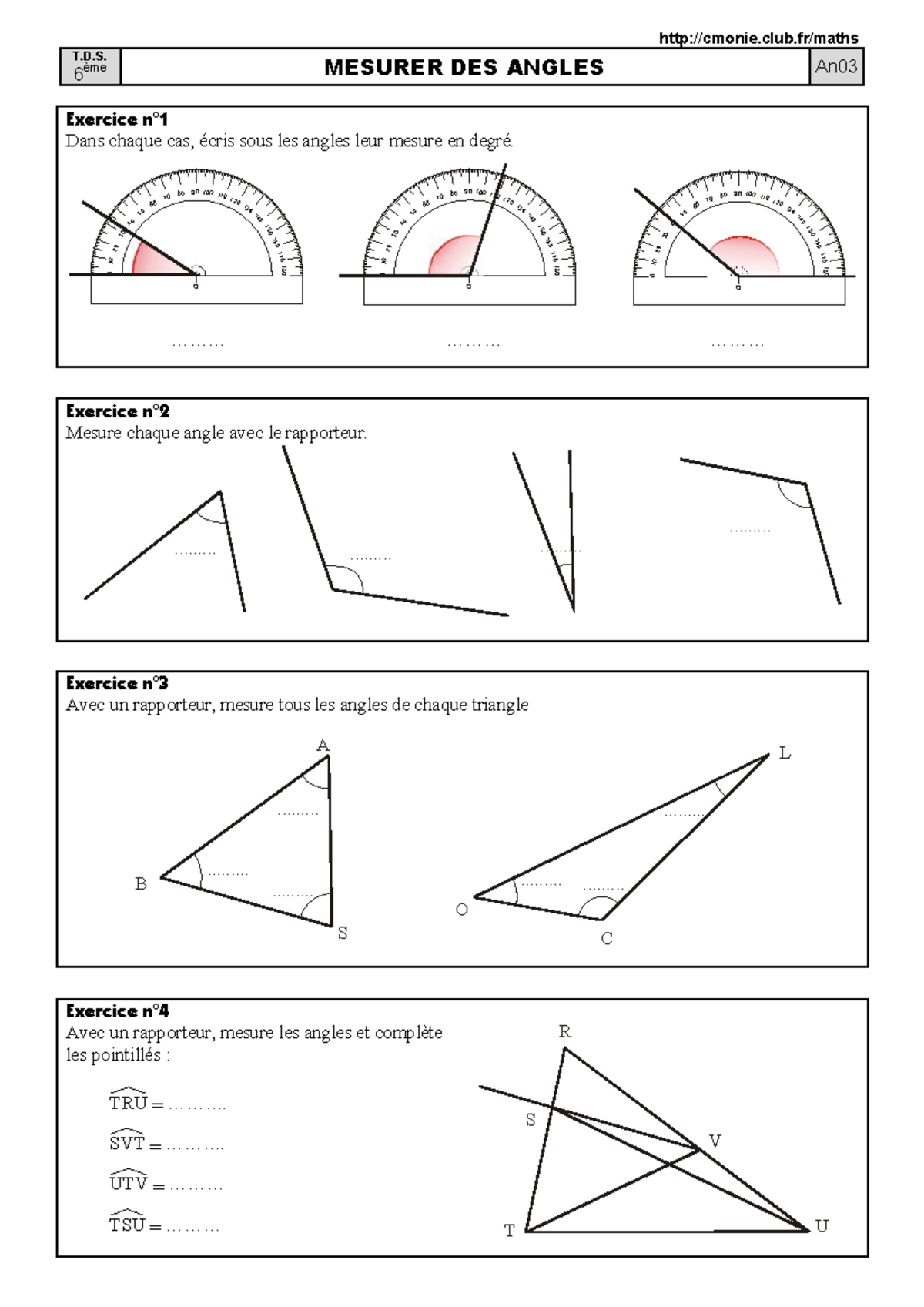 5e - mesurer et contruire des angles - cmonie.club/maths R V T U S T.D ...