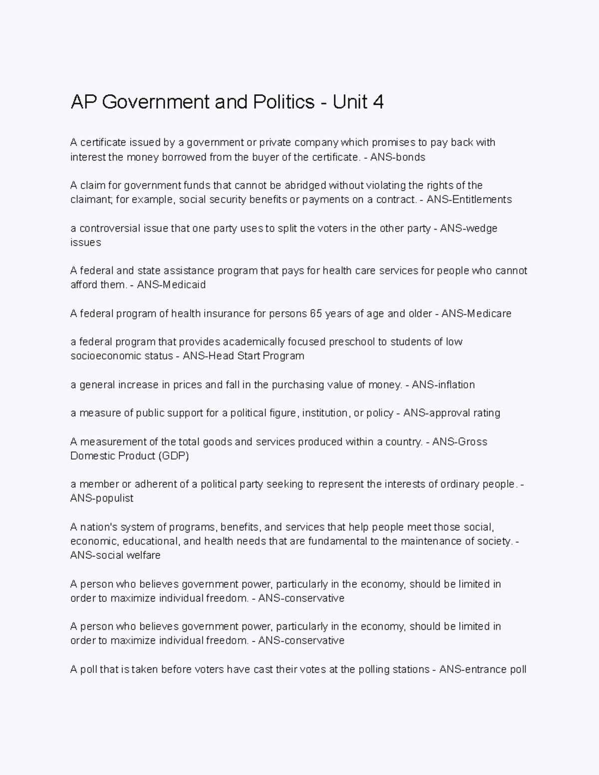 AP Gov & Politics - Unit 4 Key Concepts & Terminology Summary - Studocu