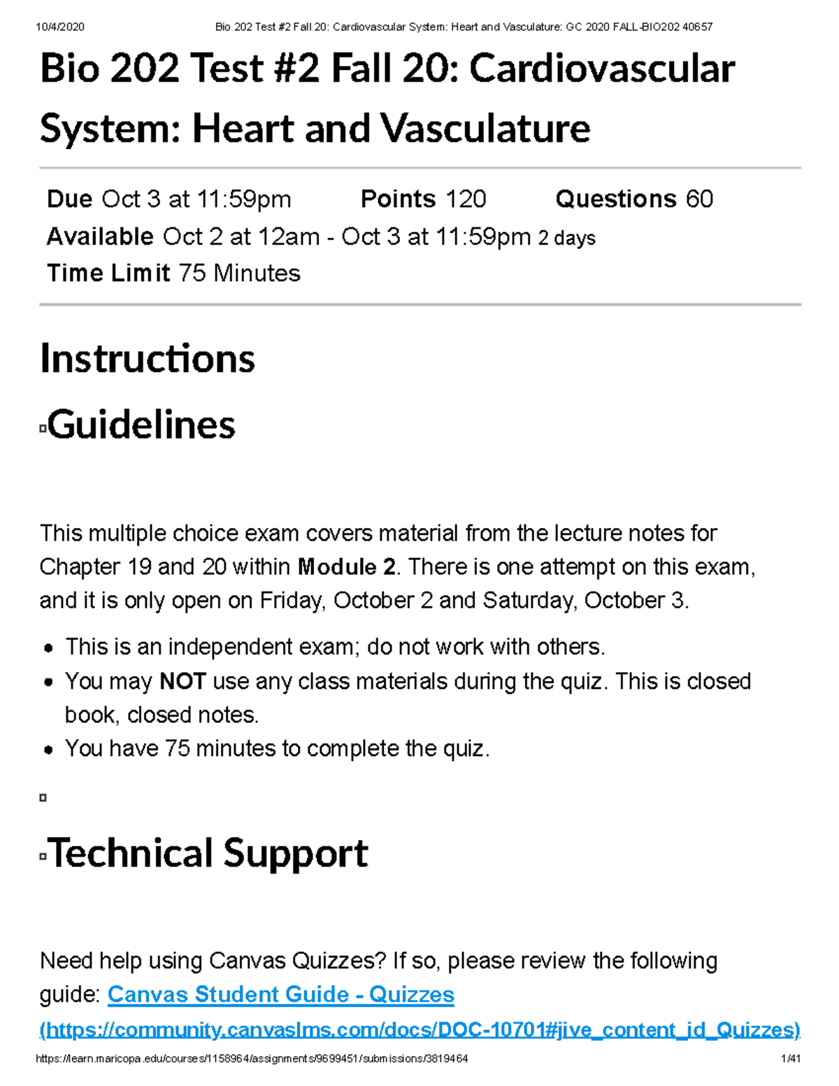 Bio 202 Test #2 Fall 20: Cardiovascular System Overview - Studocu