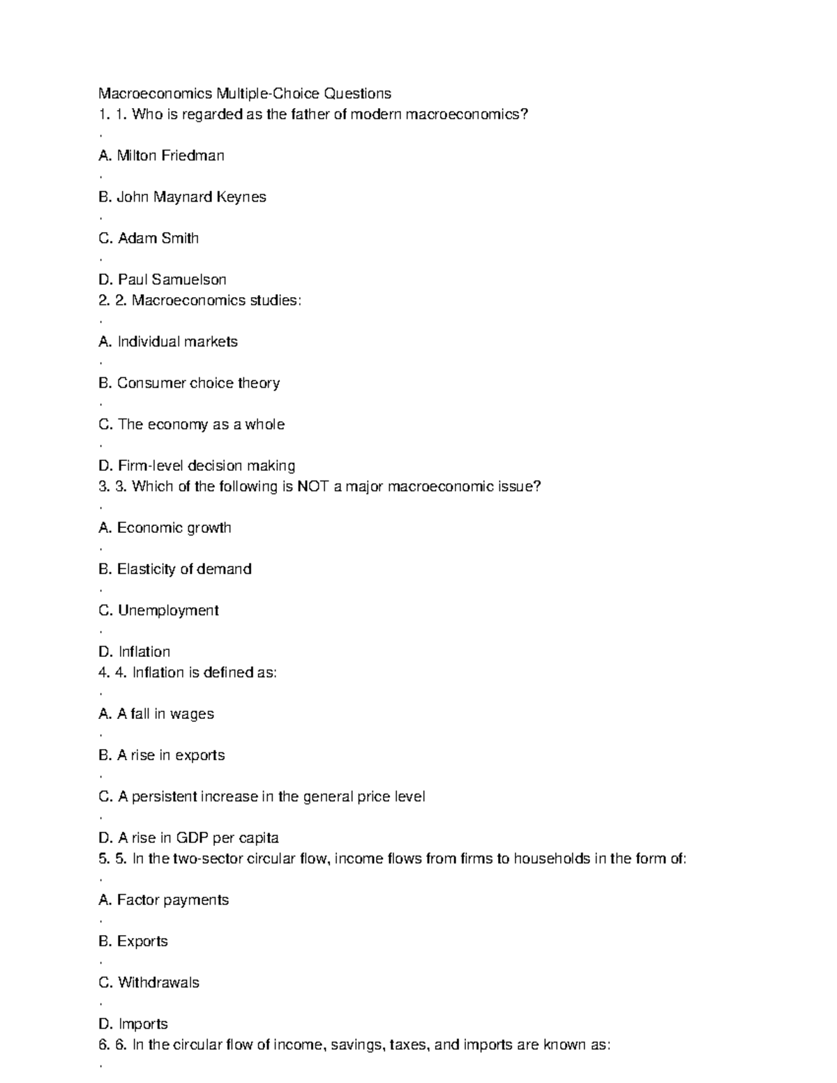 Macroeconomics Quiz Questions - Key Concepts and Definitions - Studocu