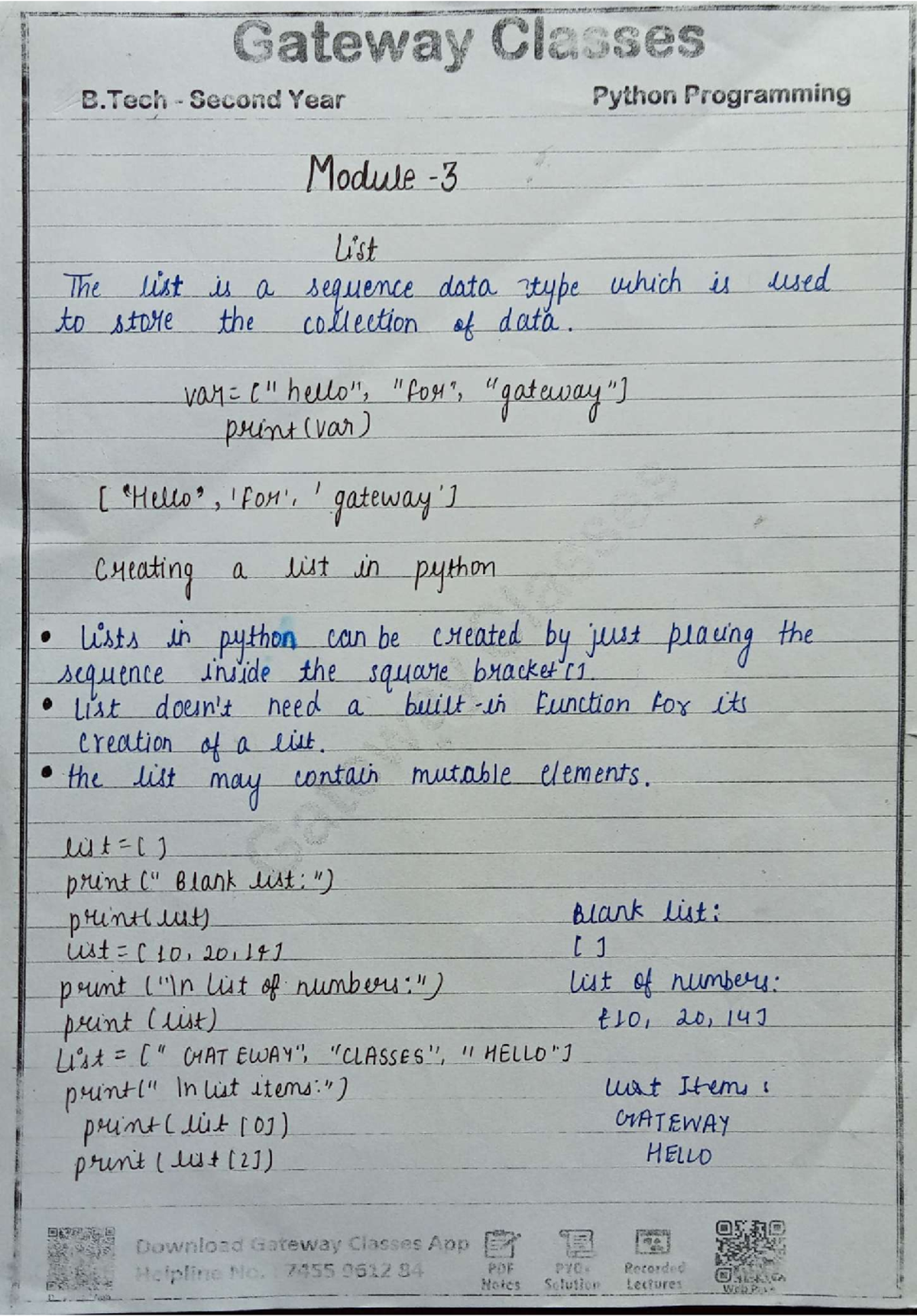 B.Tech Python Programming Notes: List Creation and Manipulation - Studocu