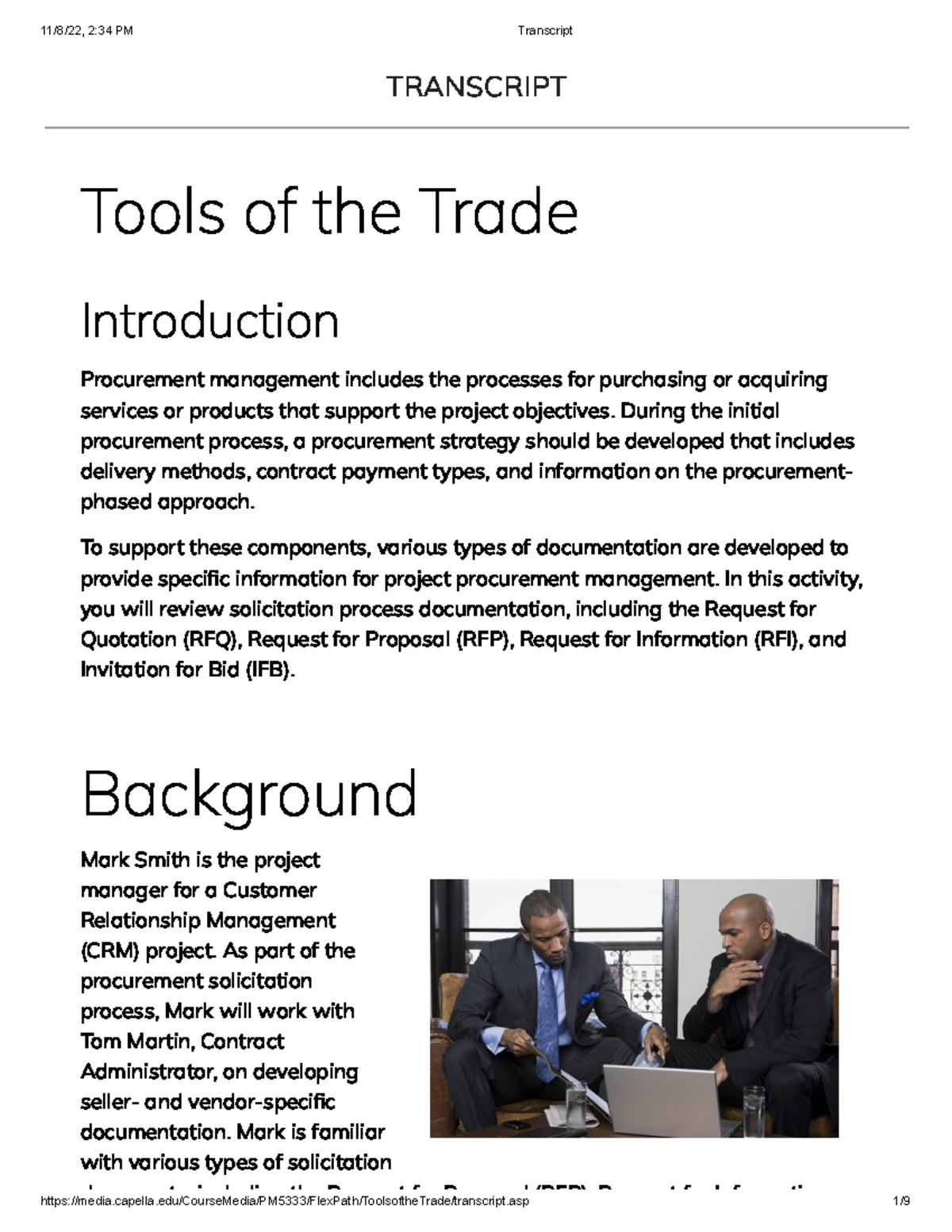 Activity Tools of the Trade - Procurement Management Transcript - Studocu