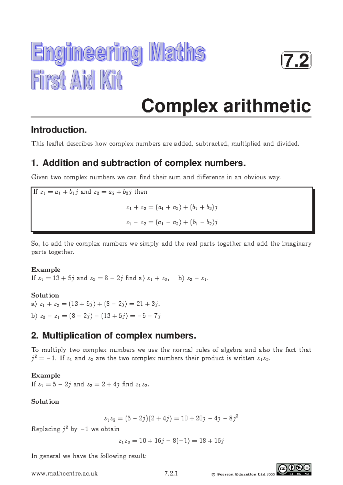 7.2 Complex Arithmetic: Addition, Subtraction, and Multiplication - Studocu