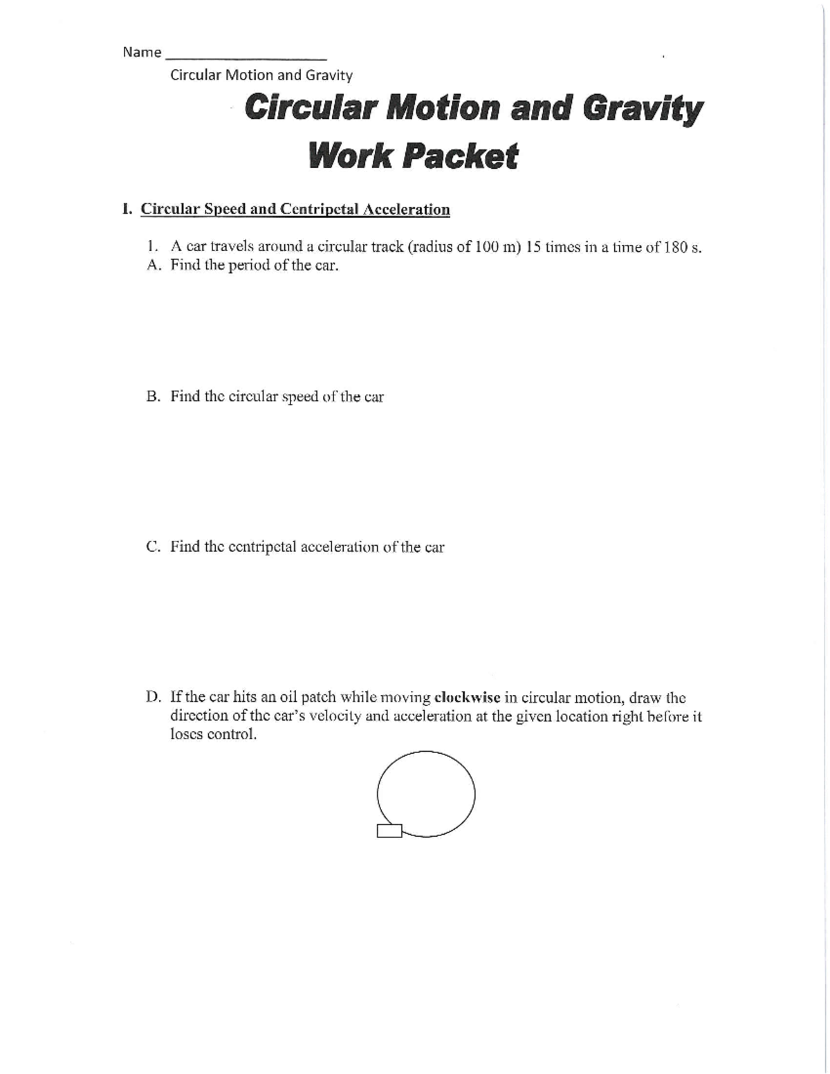 Circular Motion and Gravity Work Packet: Concepts & Calculations - Studocu