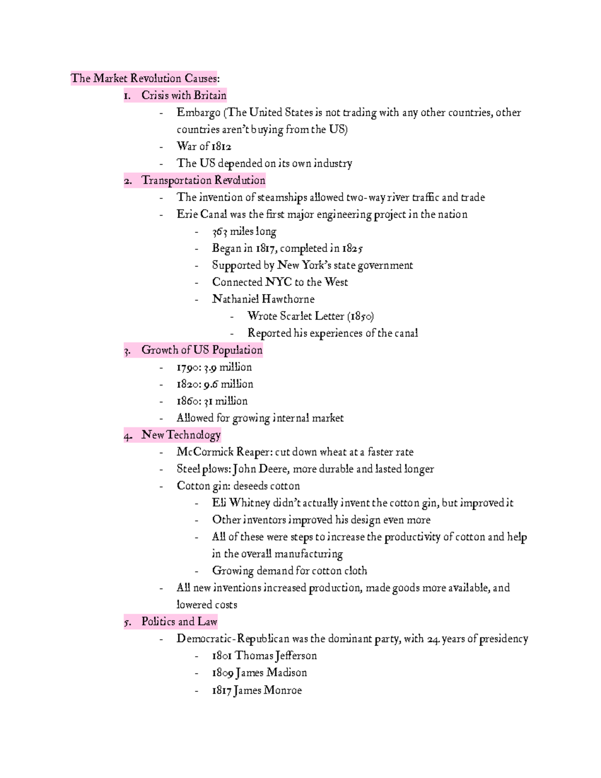 US History Notes: The Market Revolution & Its Impacts - Studocu