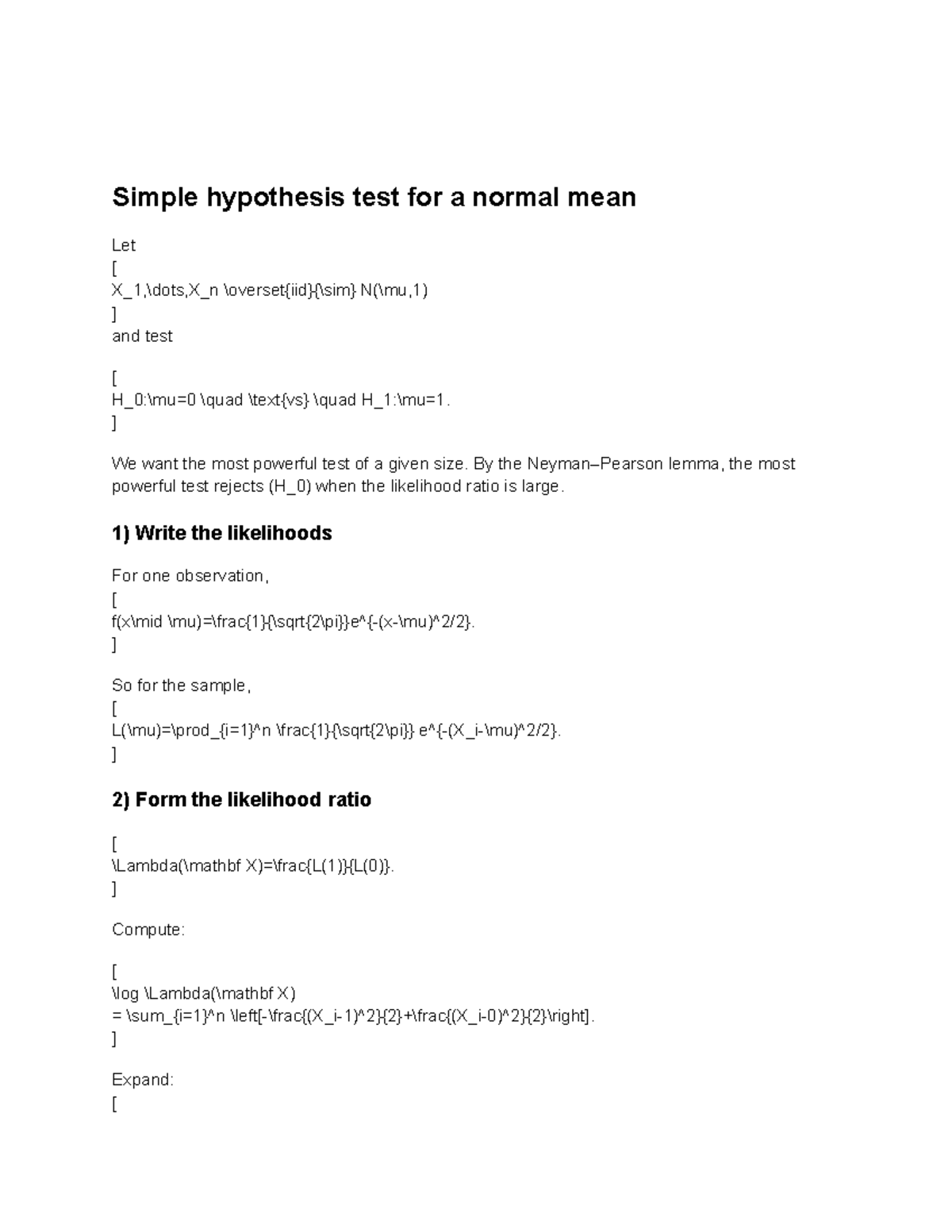 MH3500: Simple Hypothesis Testing for Normal Mean - Studocu