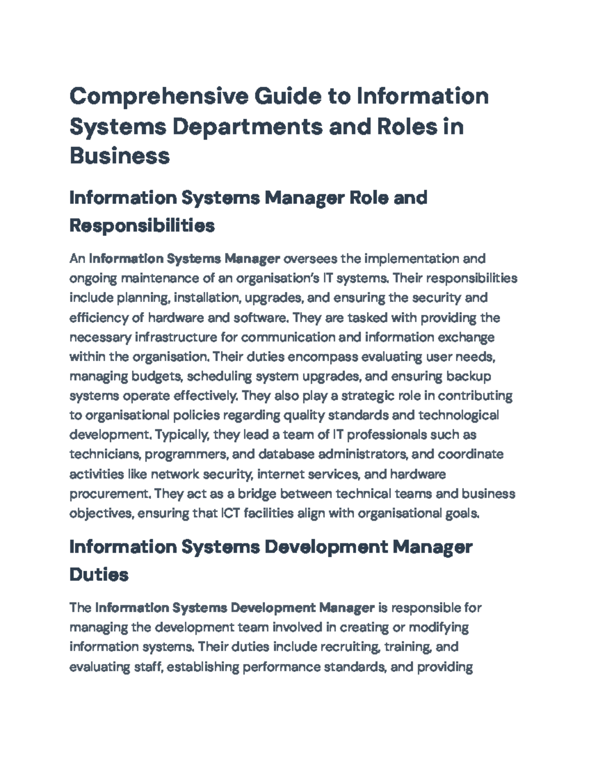 Comprehensive Guide to IS Roles and Practices in Business Management ...