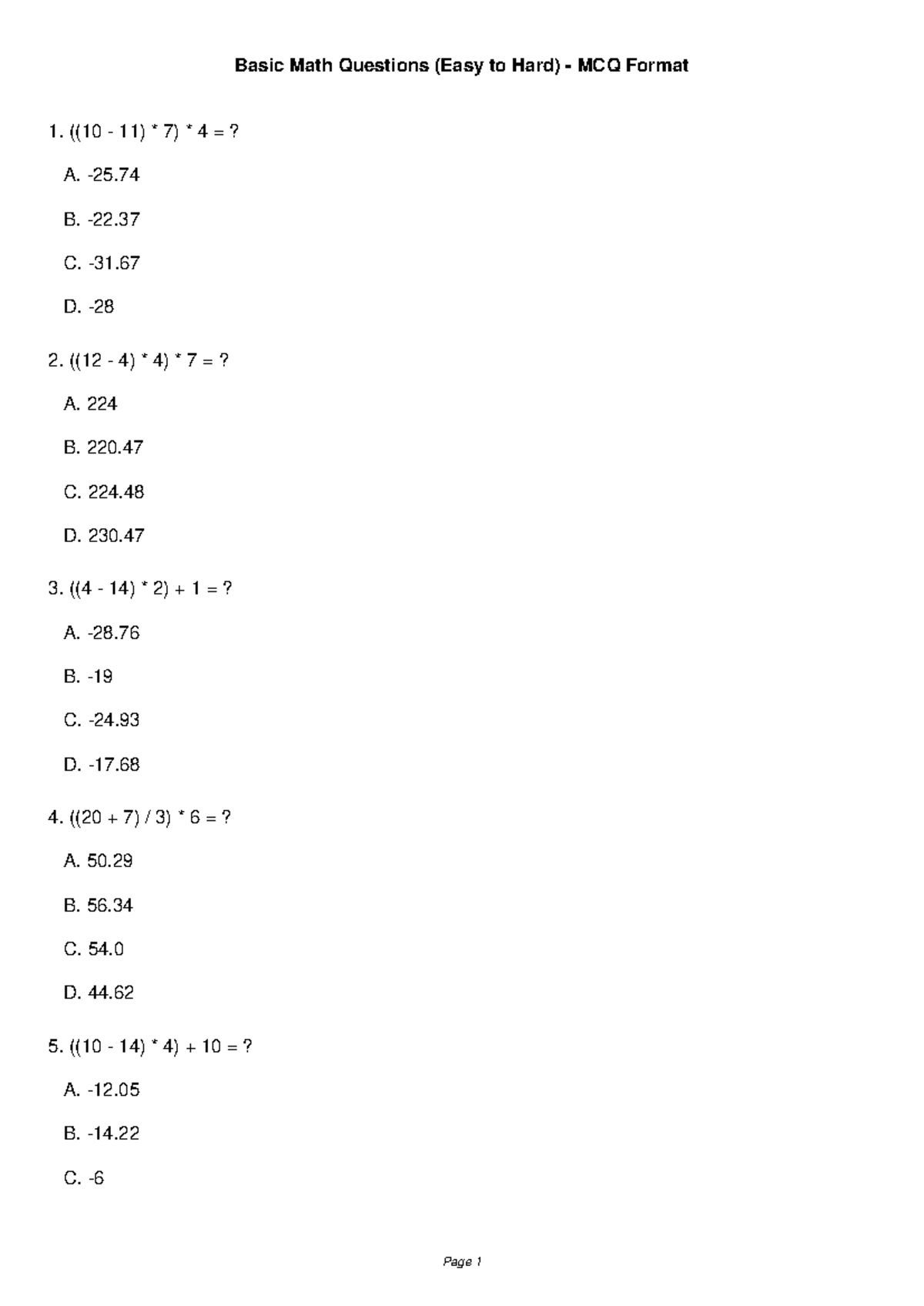 NEET Basic Math MCQ Questions: Easy to Hard Format - Studocu