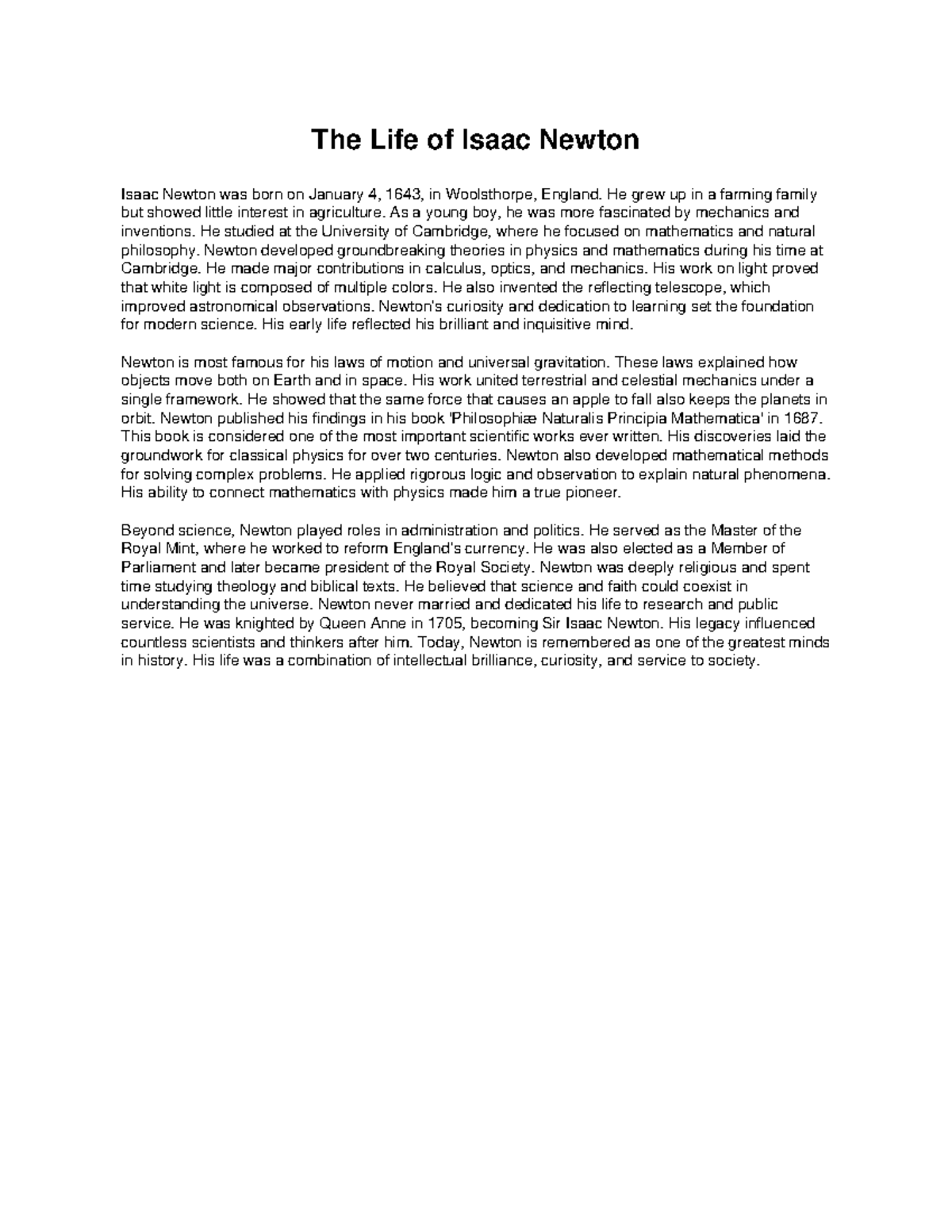 Life of Isaac Newton - Essay Notes - Studocu