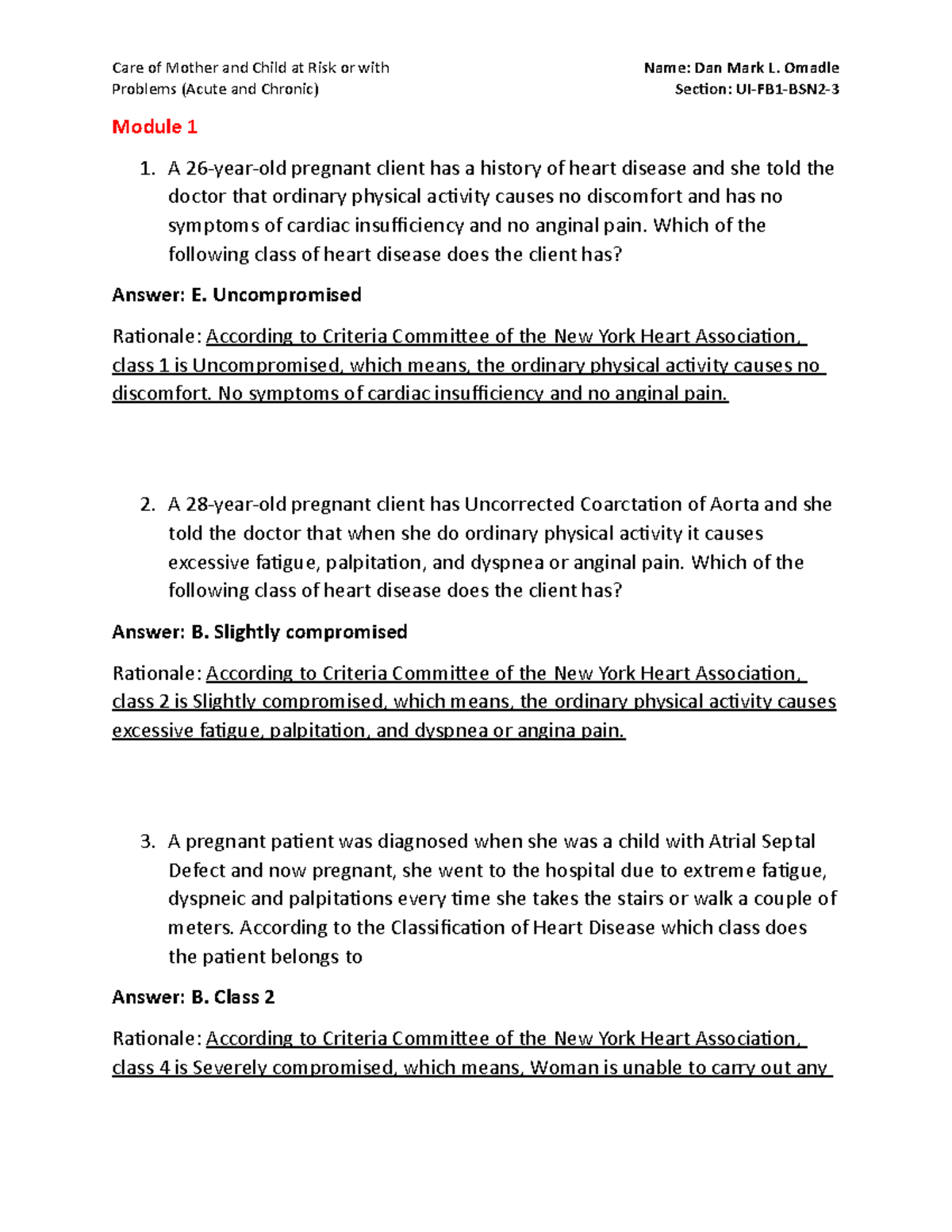 NUR 145 - MCN Lecture: Acute & Chronic Heart Disease in Pregnancy - Studocu