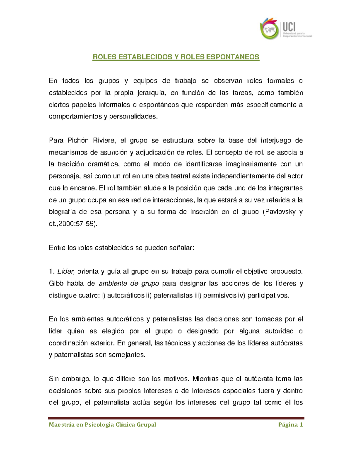 Roles Establecidos y Espontáneos en Grupos de Trabajo - Estudio 2023 ...